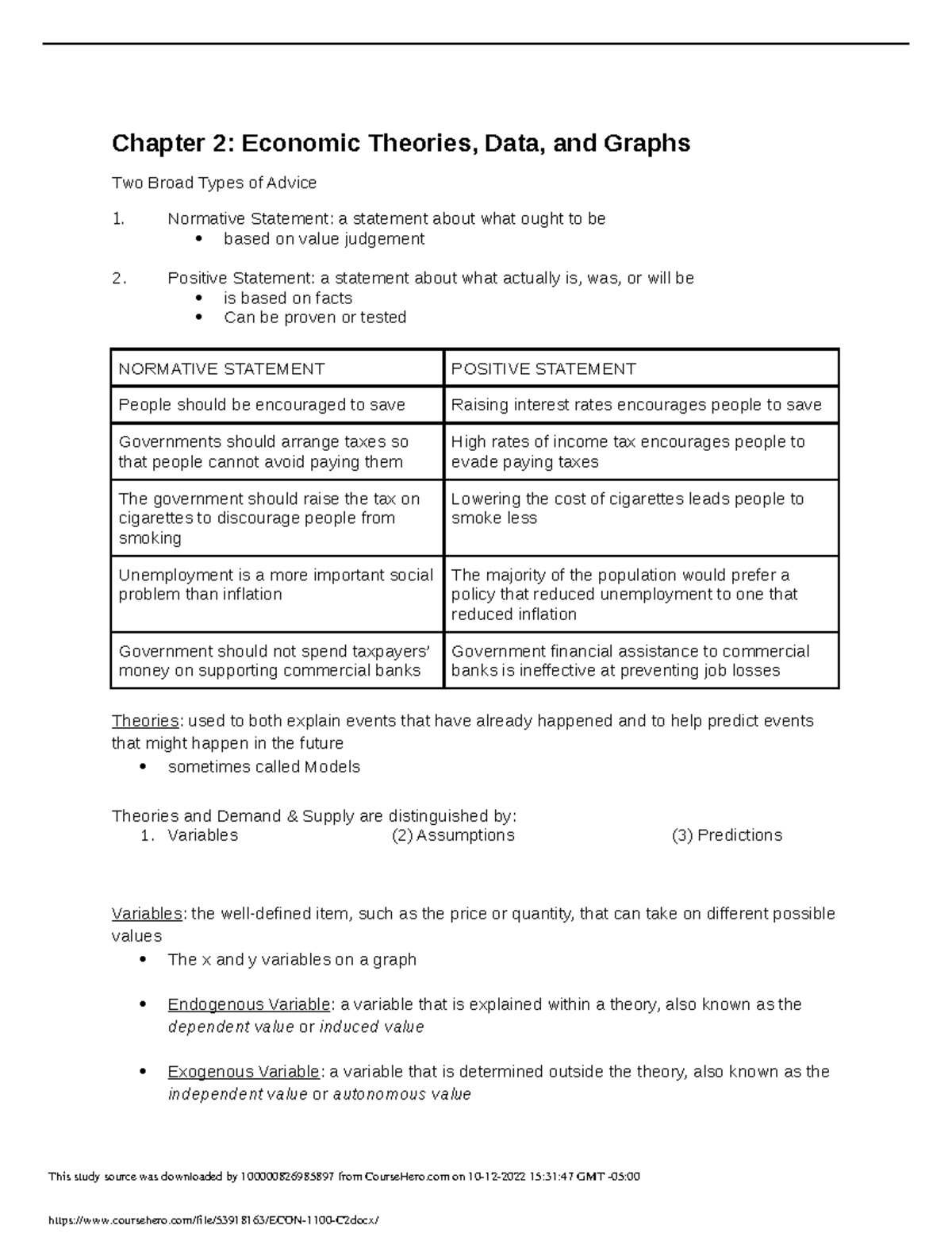 ECON 1100 C2 - Notes - Chapter 2: Economic Theories, Data, and Graphs ...