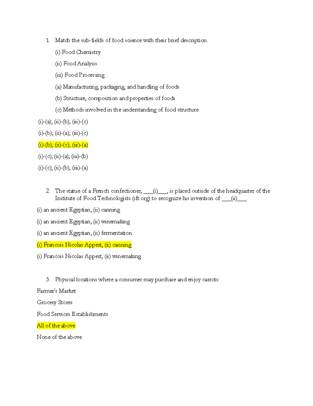 Lesson 1-4 Quiz Answer - Match the sub-fields of food science with ...