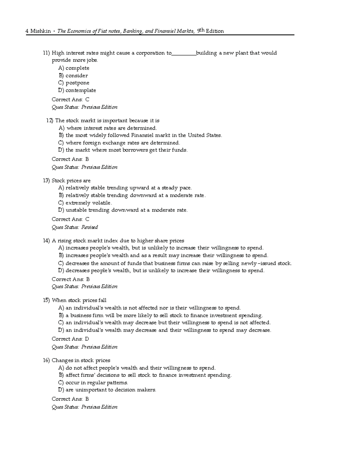 Economics of Money, Banking, and Financial Markets TEST BANK (9th ...