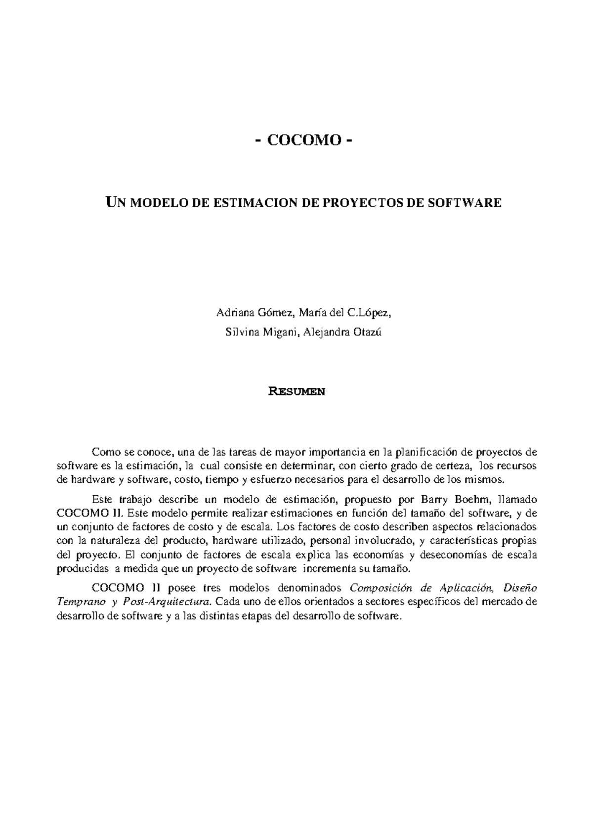 Modelo Cocomo - hghghhh - COCOMO - UN MODELO DE ESTIMACION DE PROYECTOS ...