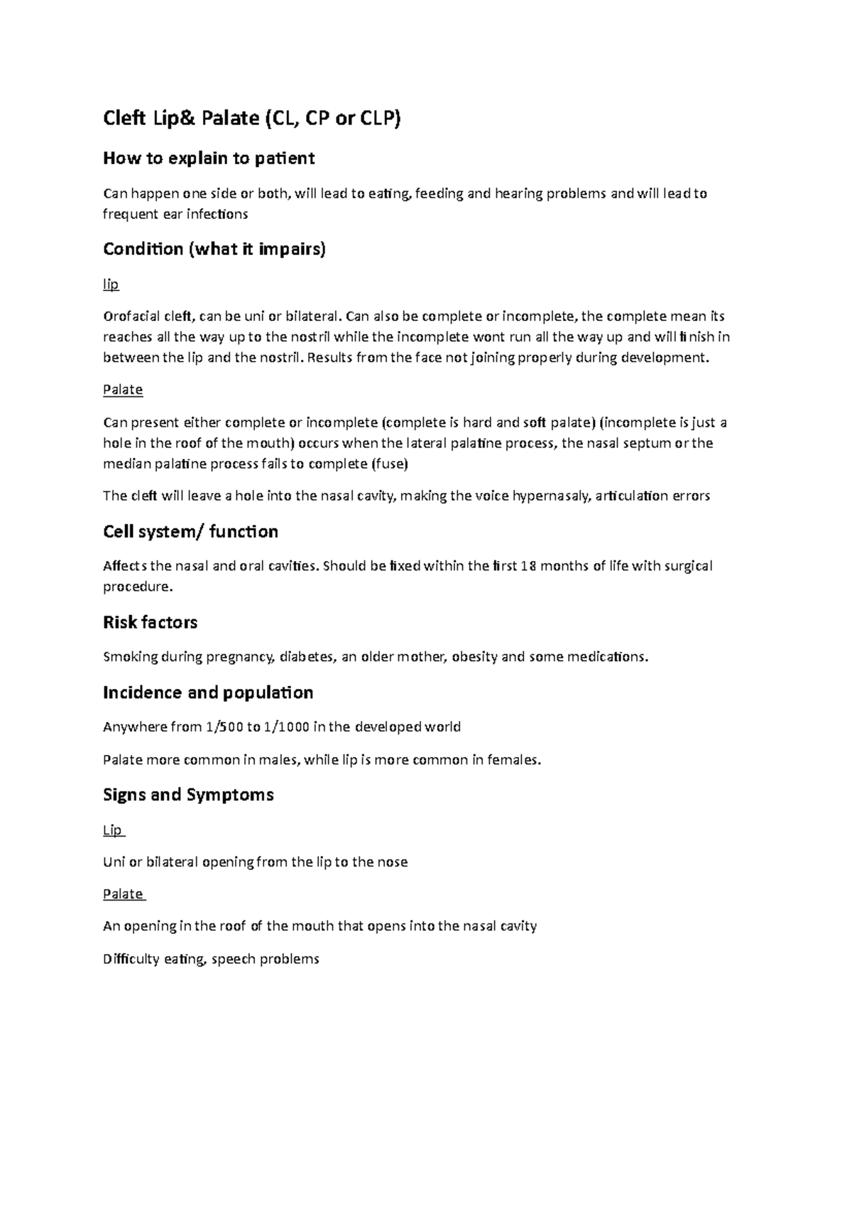 Cleft palate cheat sheet - Cleft Lip& Palate (CL, CP or CLP) How to ...