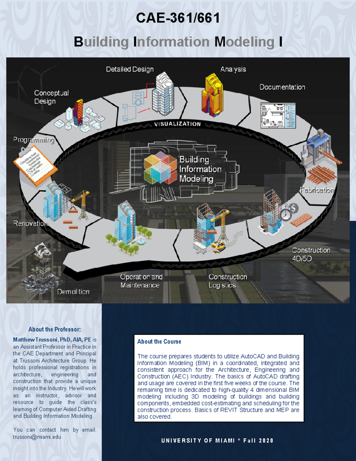 CAE.361.661 Syllabus F2020 - CAE-3 61/ Building Information Modeling I ...