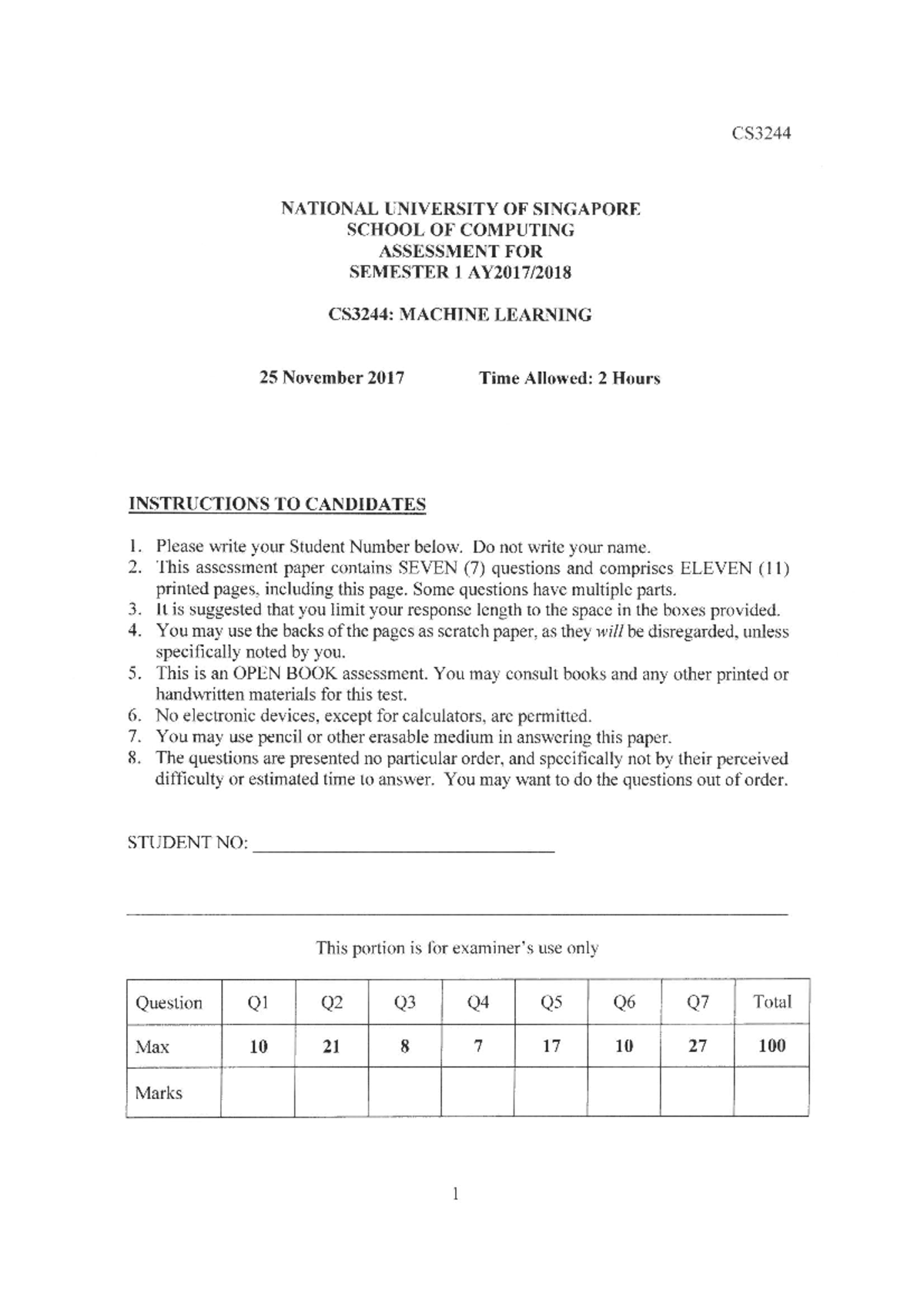 ATM123426 1718SEM1-S3244(Q2-Q7) - CS3244 - Studocu