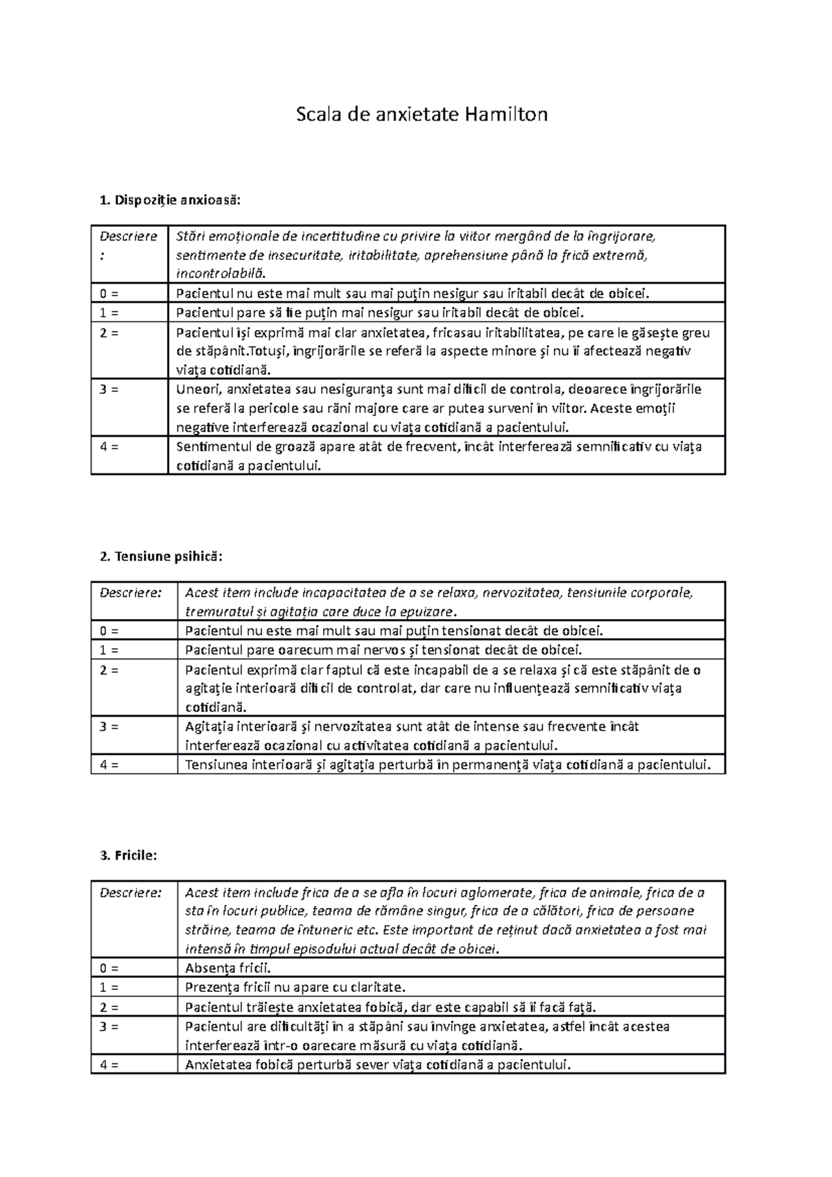 Scala de anxietate Hamilton - Scala de anxietate Hamilton Dispoziţie ...