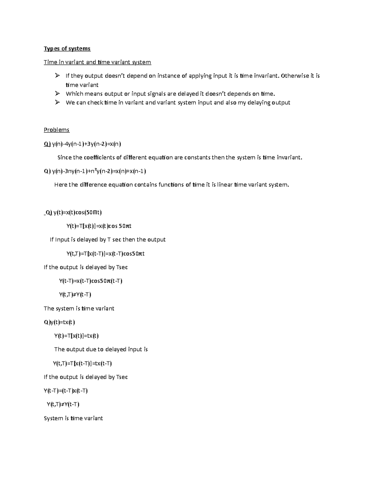 Time Variant And Time Invinvariant System Types Of Systems Time In Variant And Time Variant