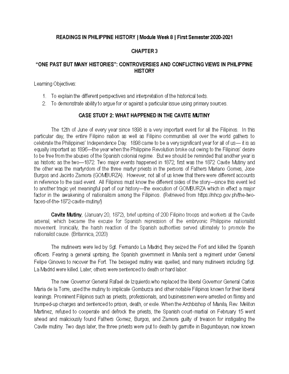 WEEK 8 Readings PDF - TOPIC - READINGS IN PHILIPPINE HISTORY | Module ...