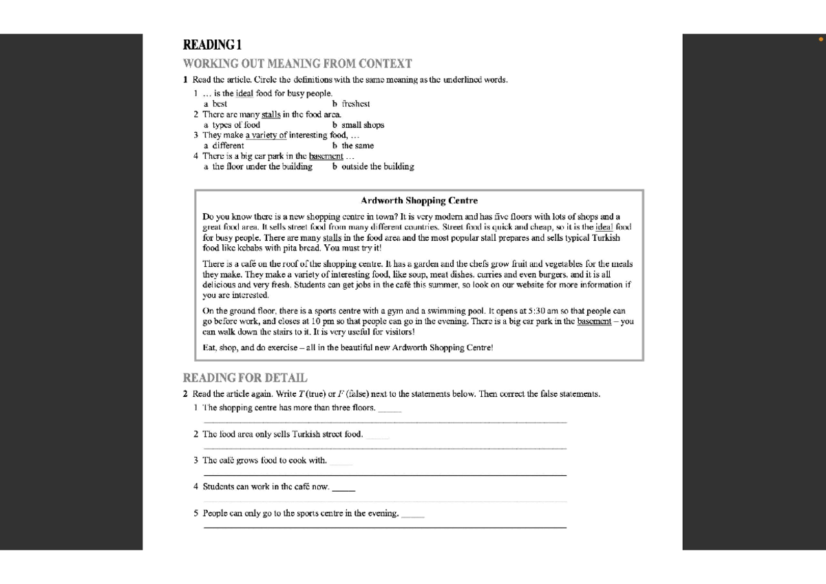 2 - .... - READING 1 WORKING OUT MEANING FROM CONTEXT 1 Read the ...