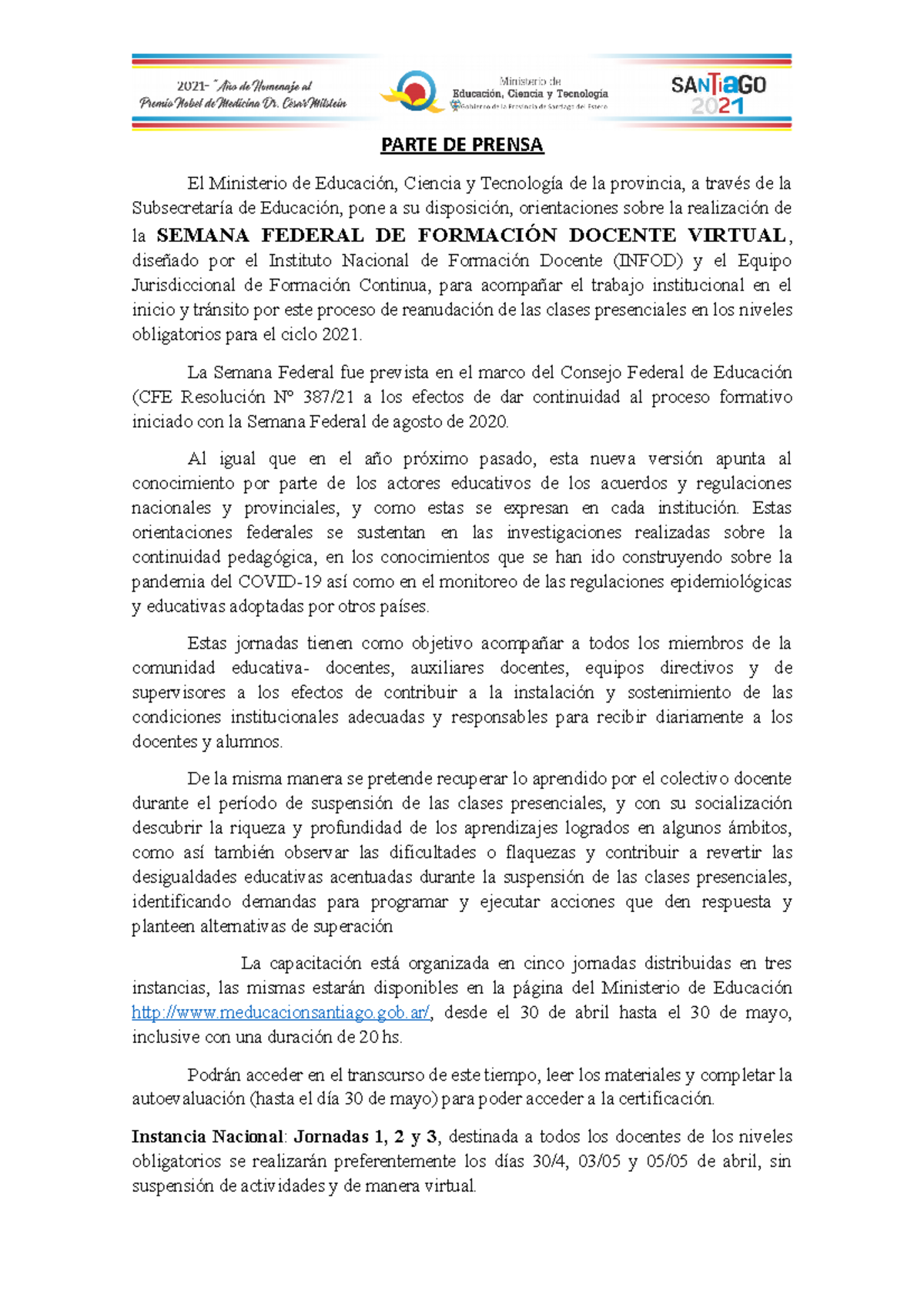 Parte DE Prensa Semana Federal - PARTE DE PRENSA El Ministerio de ...