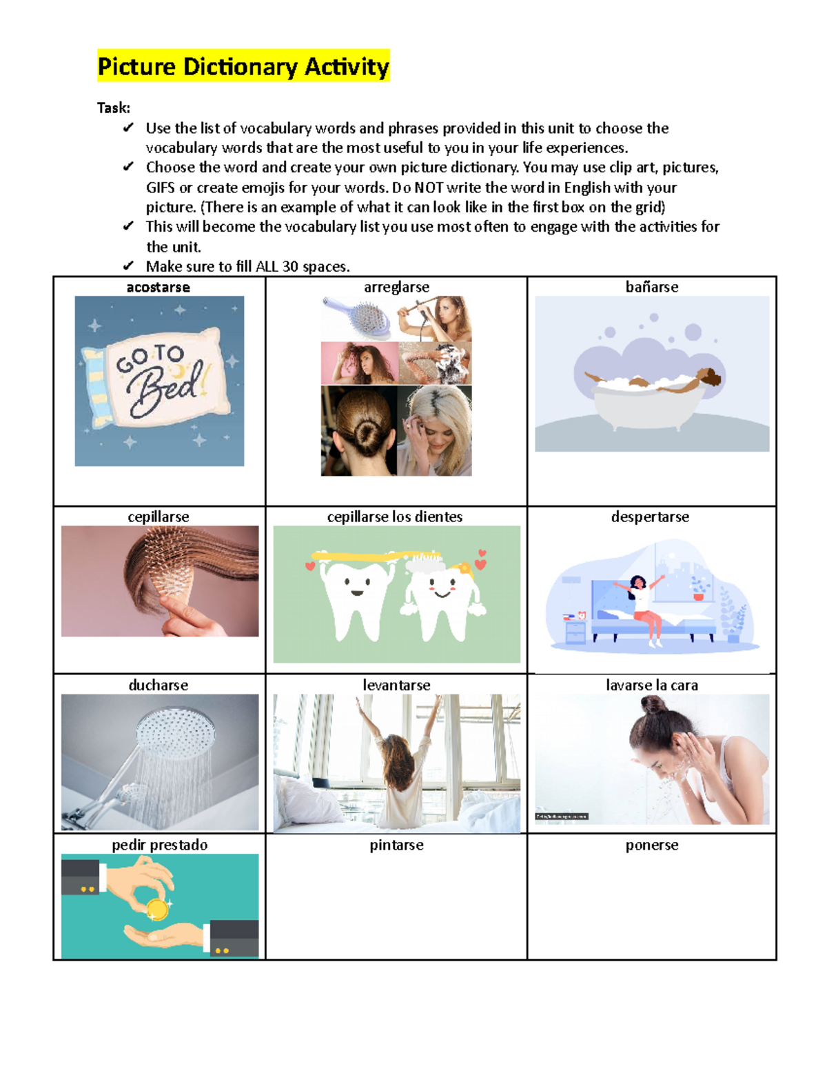 Picture Dictionary Template - Picture Dictionary Activity Task: Use the ...