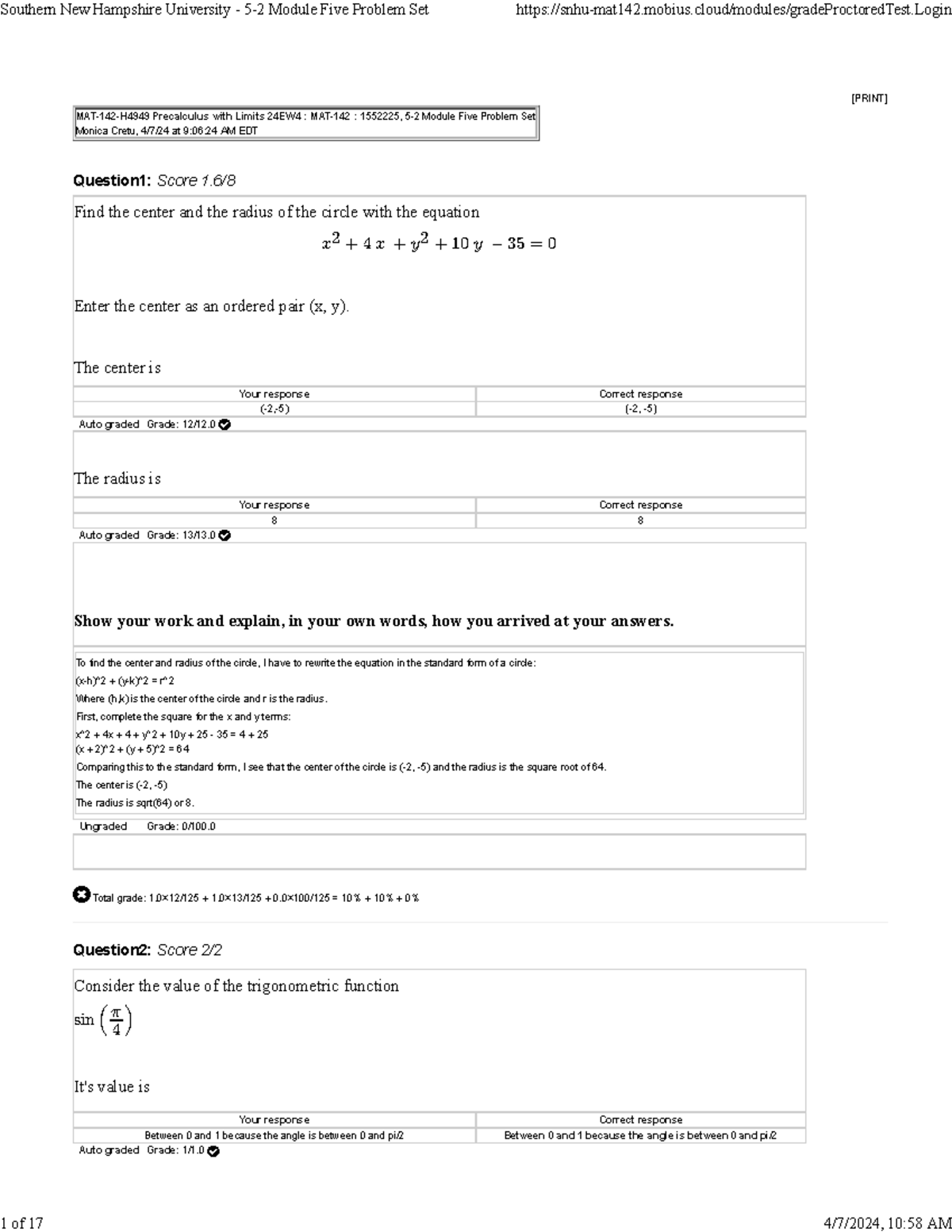 Southern New Hampshire University - 5-2 Module Five Problem Set ...