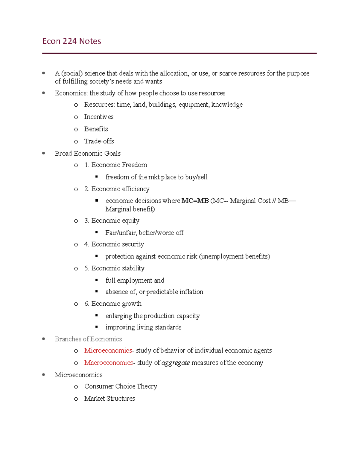 Economy 224 notes - Econ 224 Notes A (social) science that deals with ...