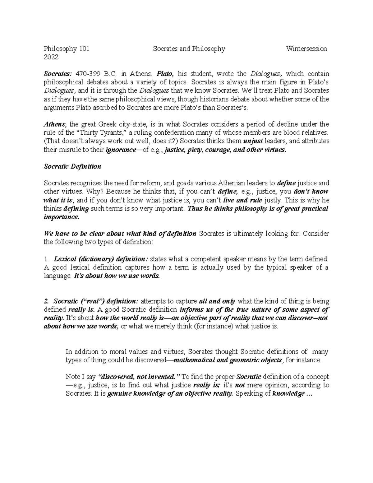 Socrates and philosophy - in Athens. Plato, his student, wrote the ...