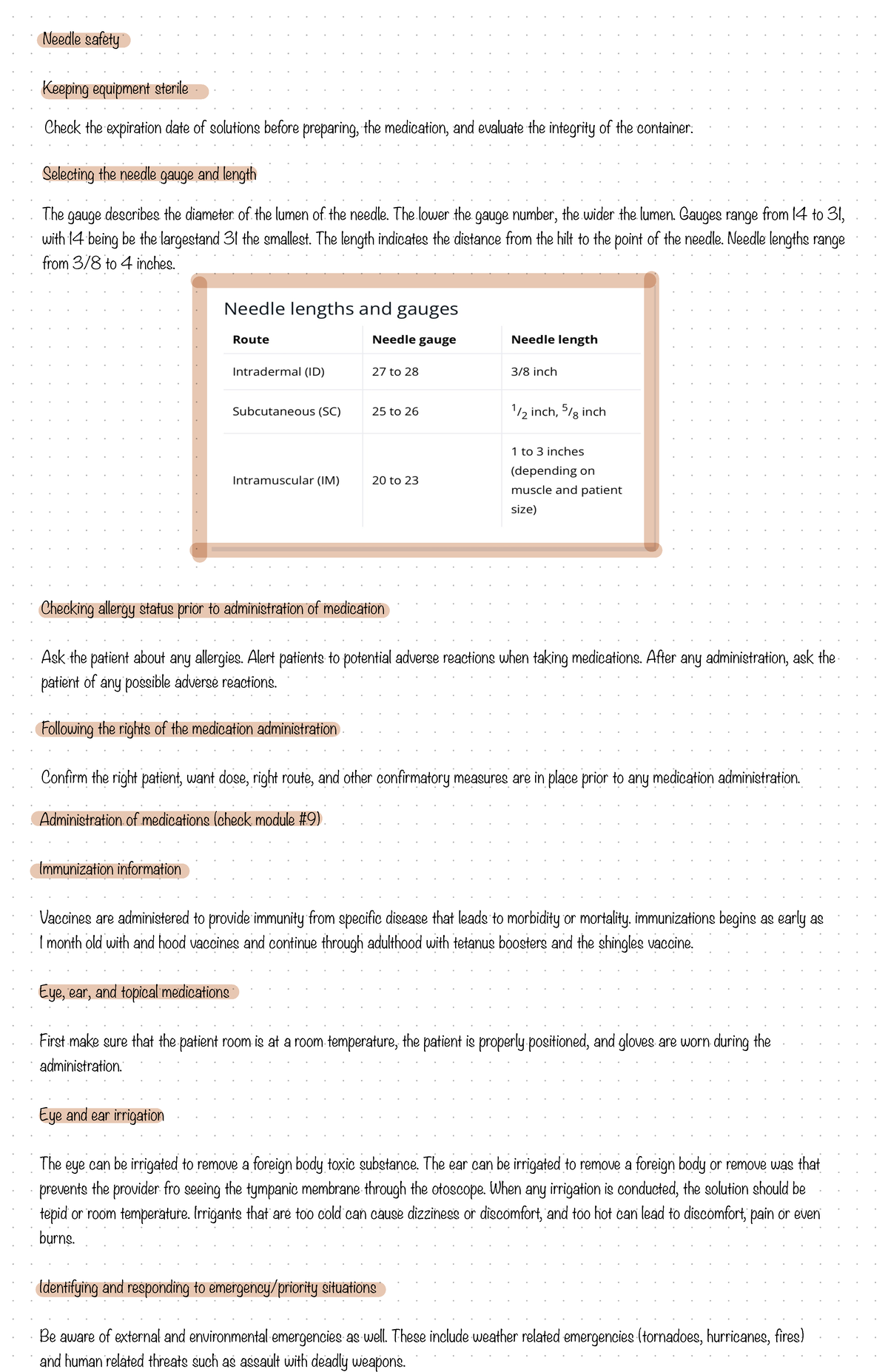 NHA Notes Module 9 Pt 5 - Needle safety Keeping equipment sterile Check ...