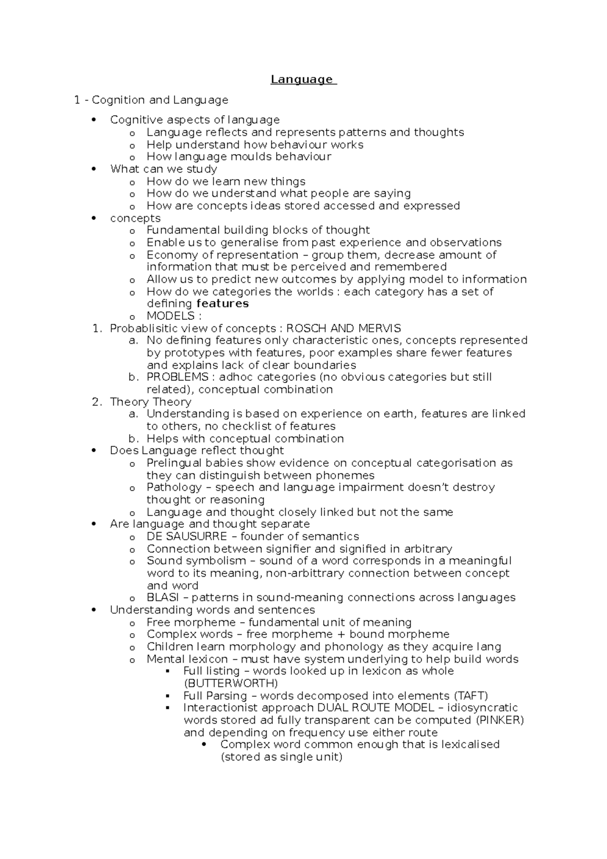 4 - Language - Summary Cognitive Psychology - Language 1 Cognition and ...