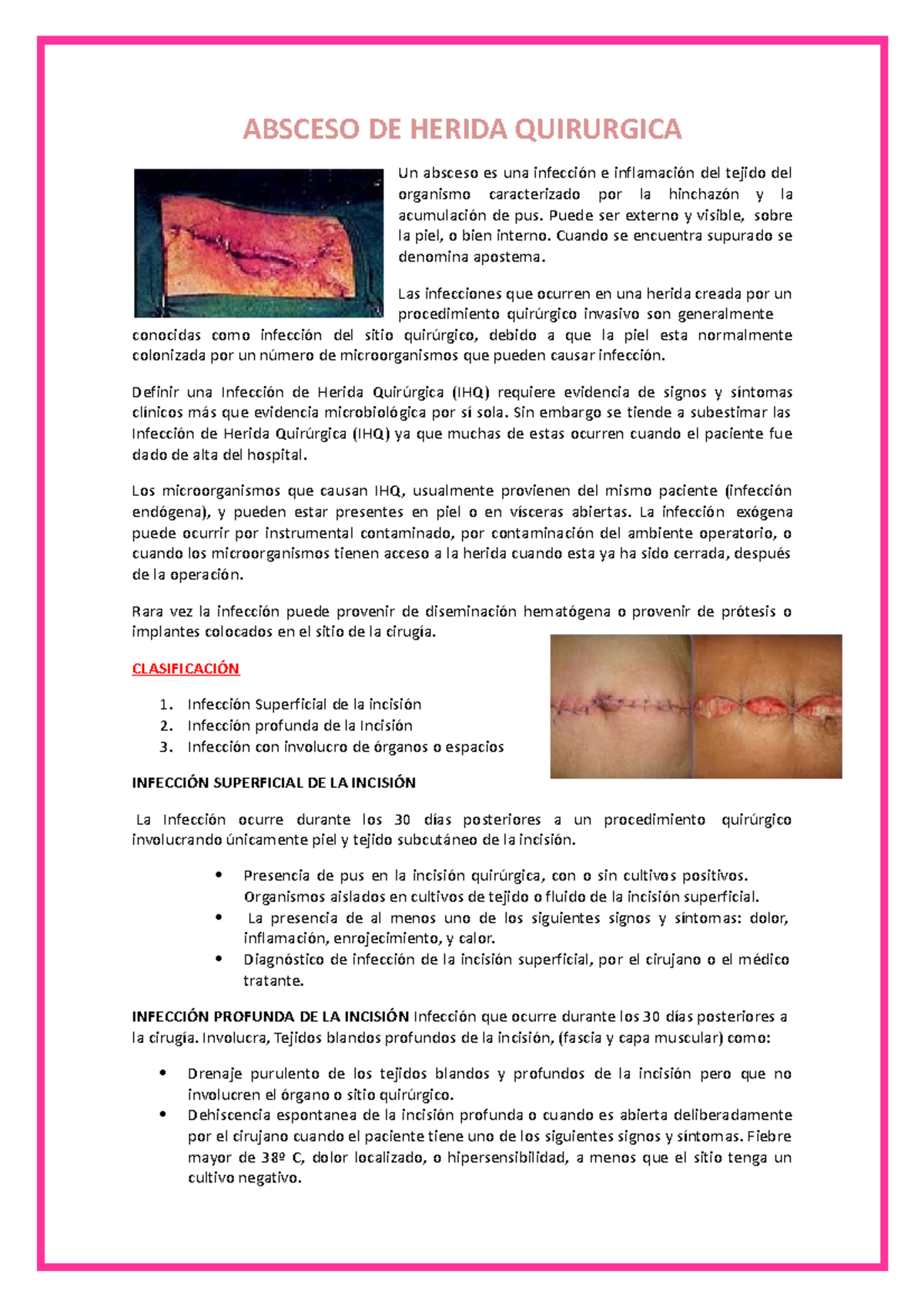 Abscesos de heridas operatorias y de pared - ABSCESO DE HERIDA ...