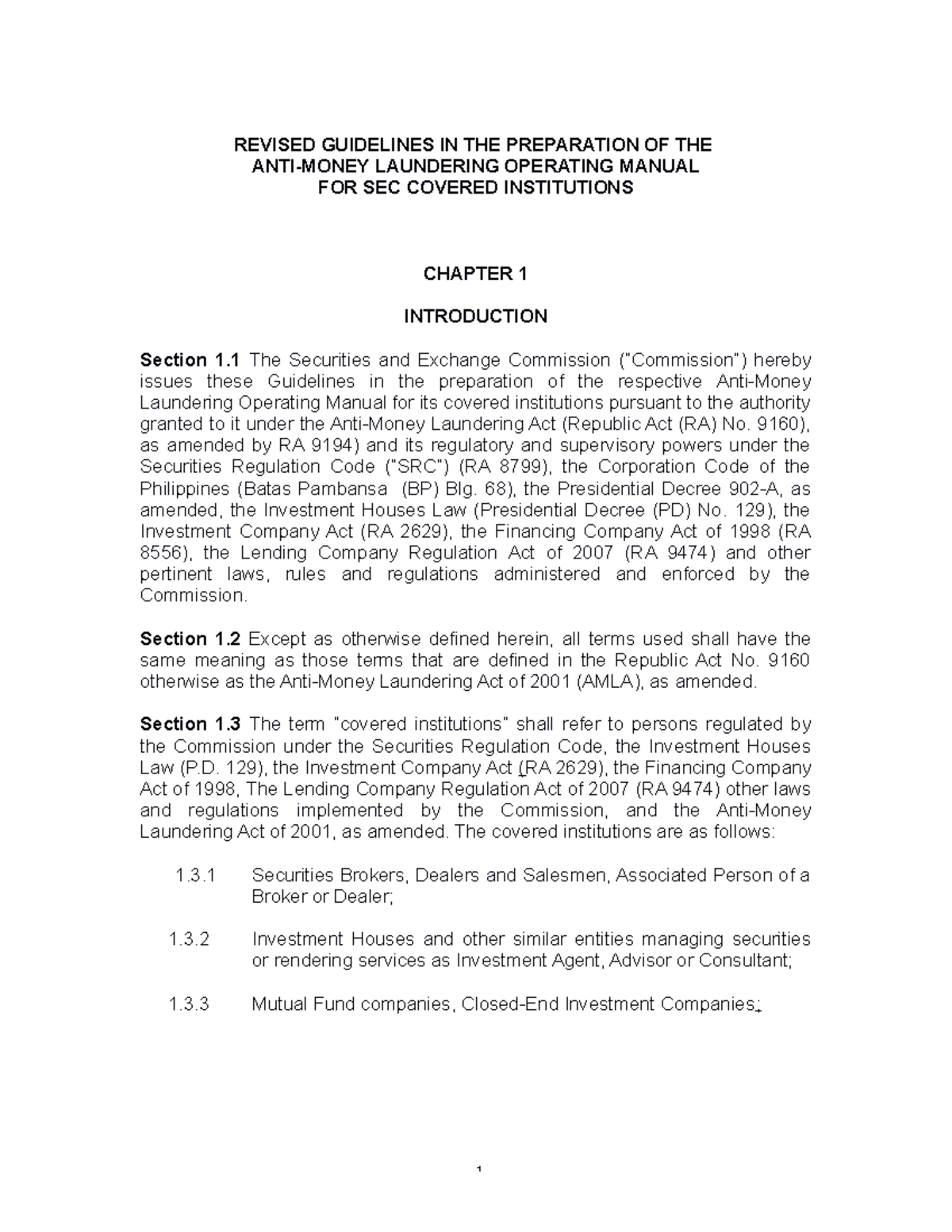 Guidelines AML Operating Manual - REVISED GUIDELINES IN THE PREPARATION ...