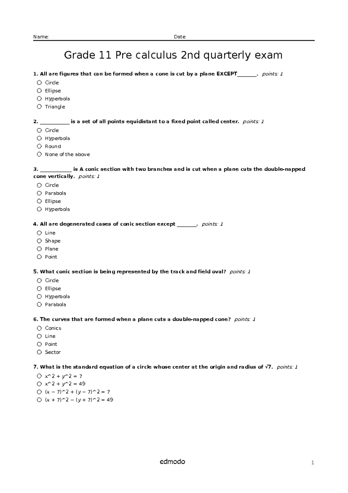 Grade 11 Pre calculus 2nd quarterly exam - Bs Psychology - LSPU - Studocu