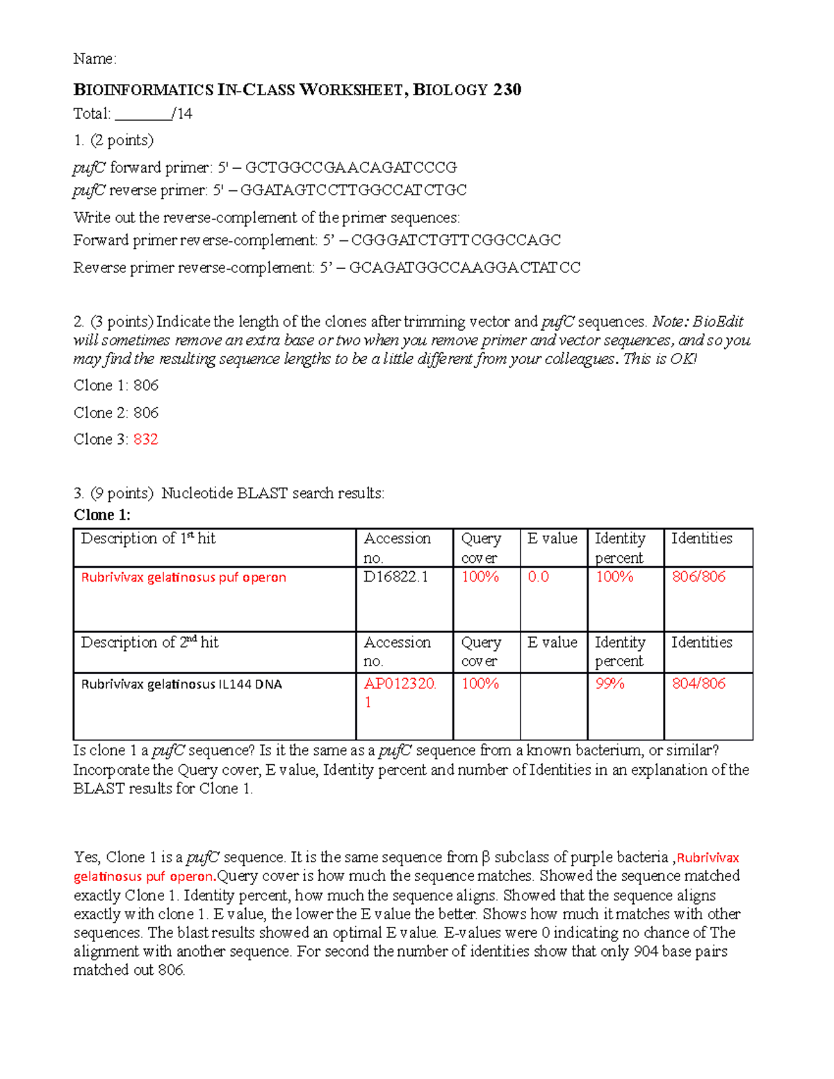 BIOL230 Bioinformatics karan Virk - Name: BIOINFORMATICS IN-CLASS ...