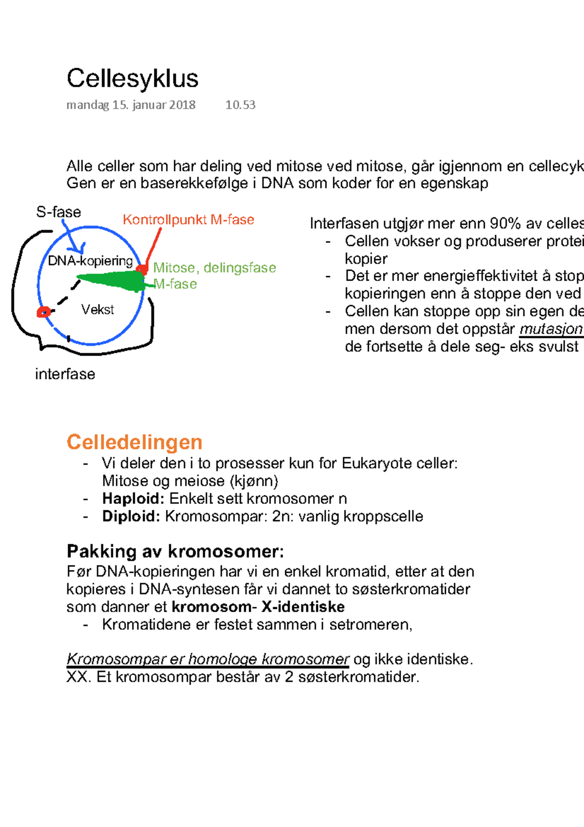 Cellesyklus - Foredragsnotater 1 - Warning: TT: undefined function: 32 Alle celler som har ...