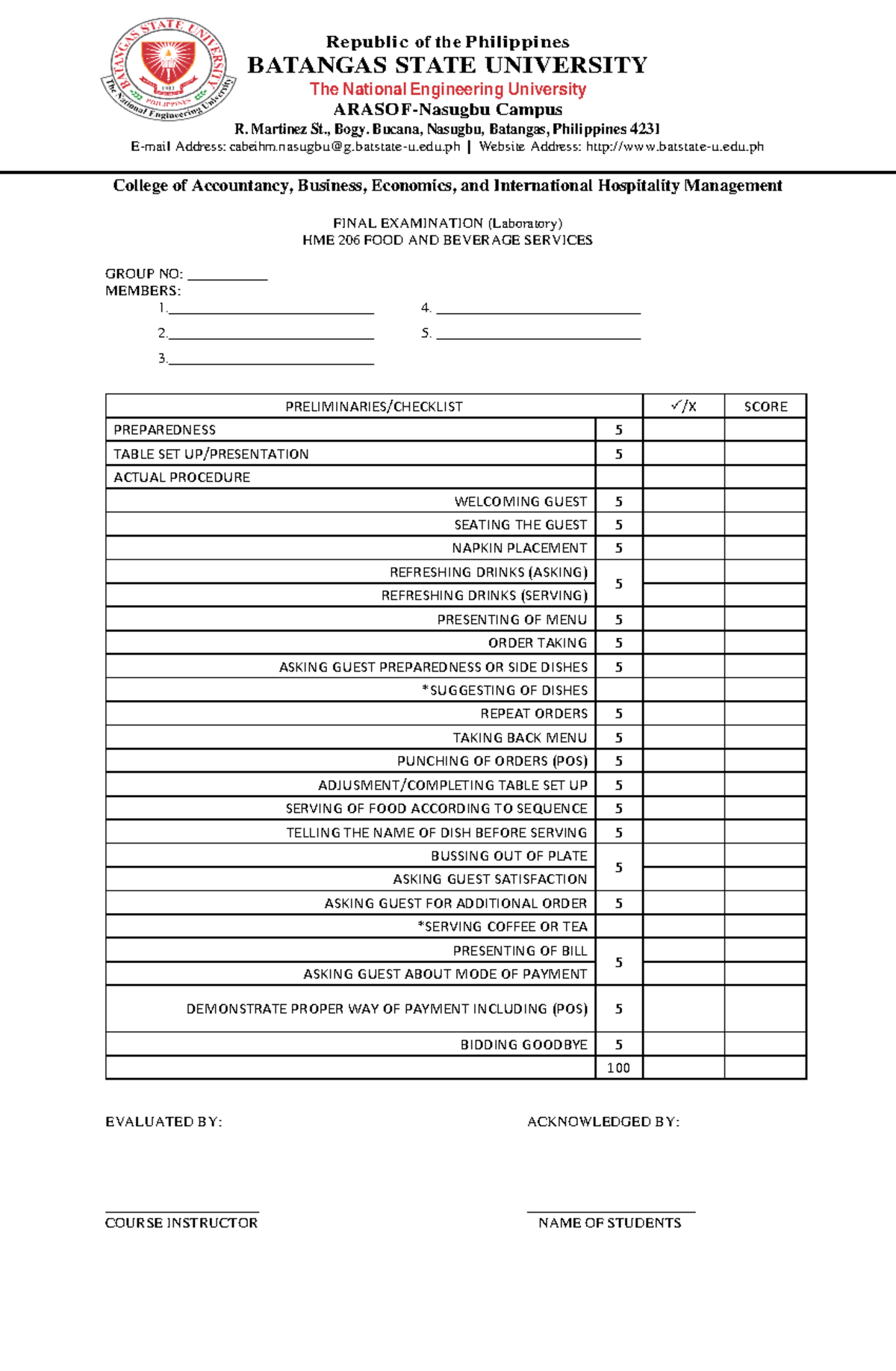Final Examination (Laboratory) FNB - Republic of the Philippines ...