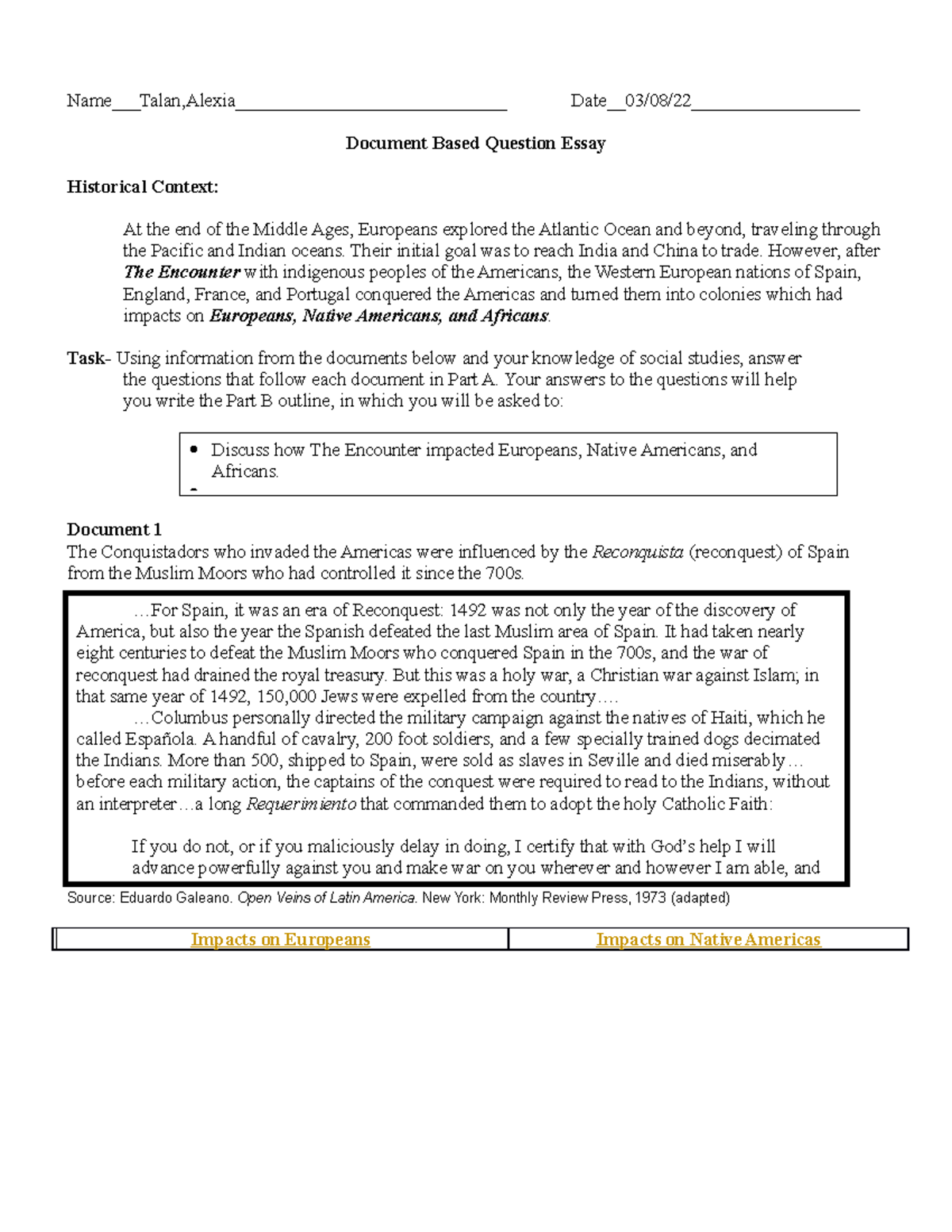 Impacts of the Encounter DBQ Silver - BSC 2010C - Studocu