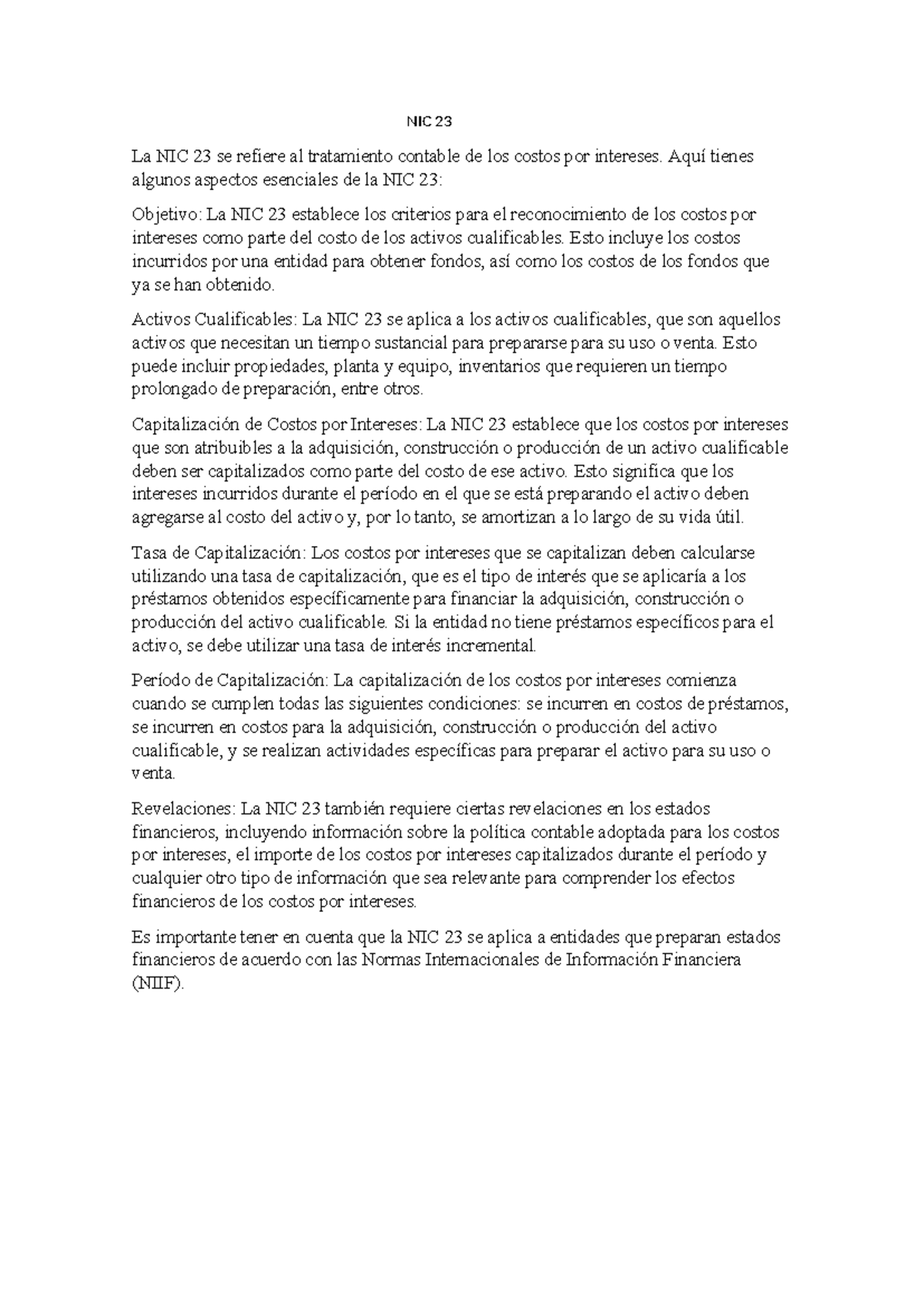 Nic 23 - NIC 23 La NIC 23 se refiere al tratamiento contable de los ...