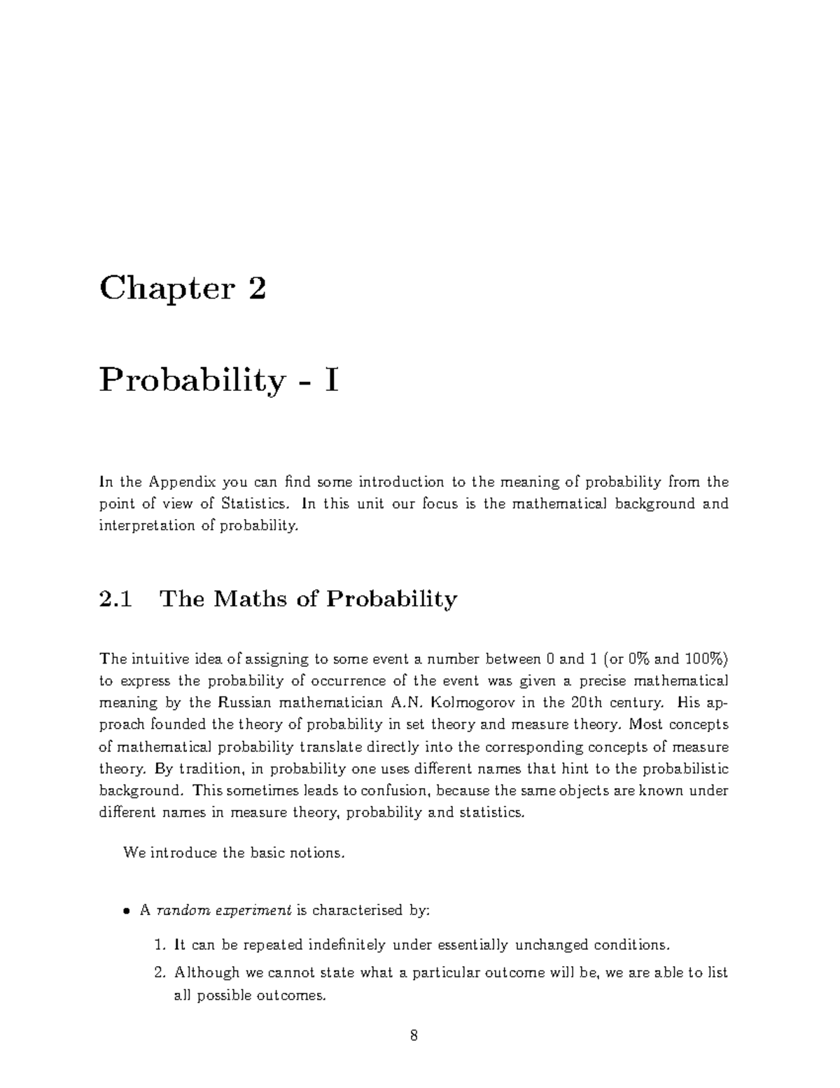 MATH102 Lecture 2 2010 - Probability - I - Chapter 2 Probability I In ...
