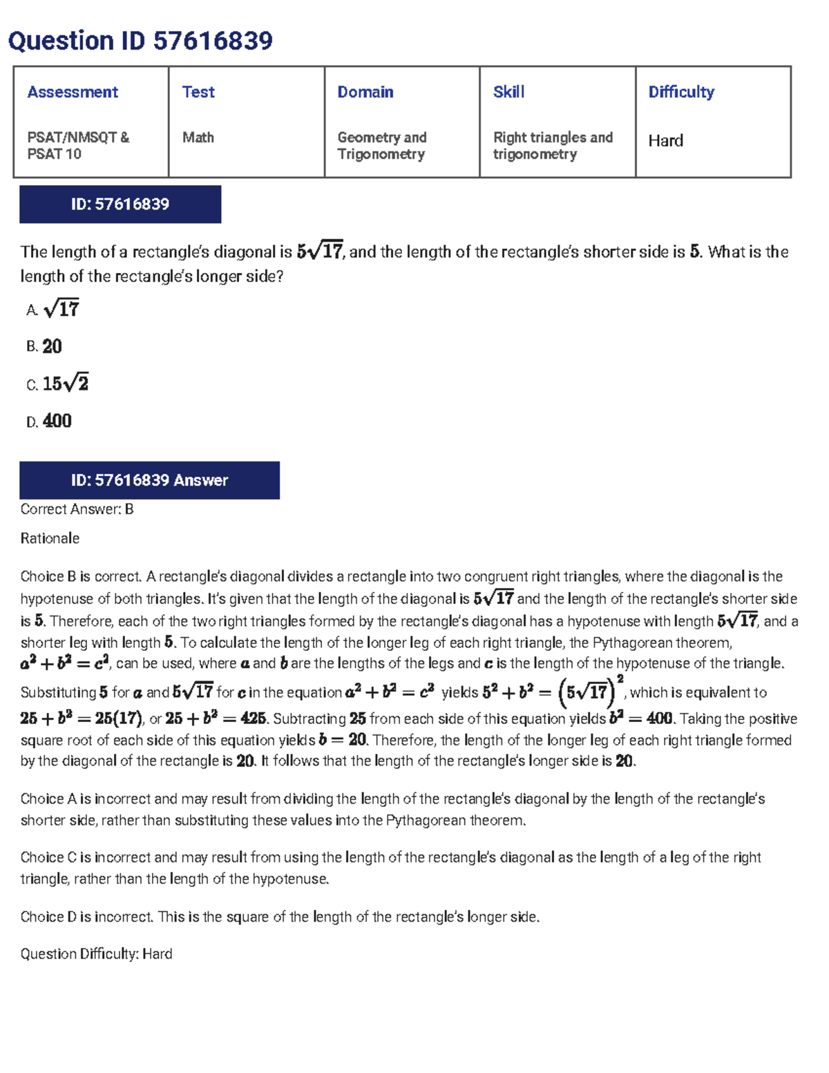 SAT Practice - Geometry & Trig - Question ID 57616839 ID: 57616839 The ...
