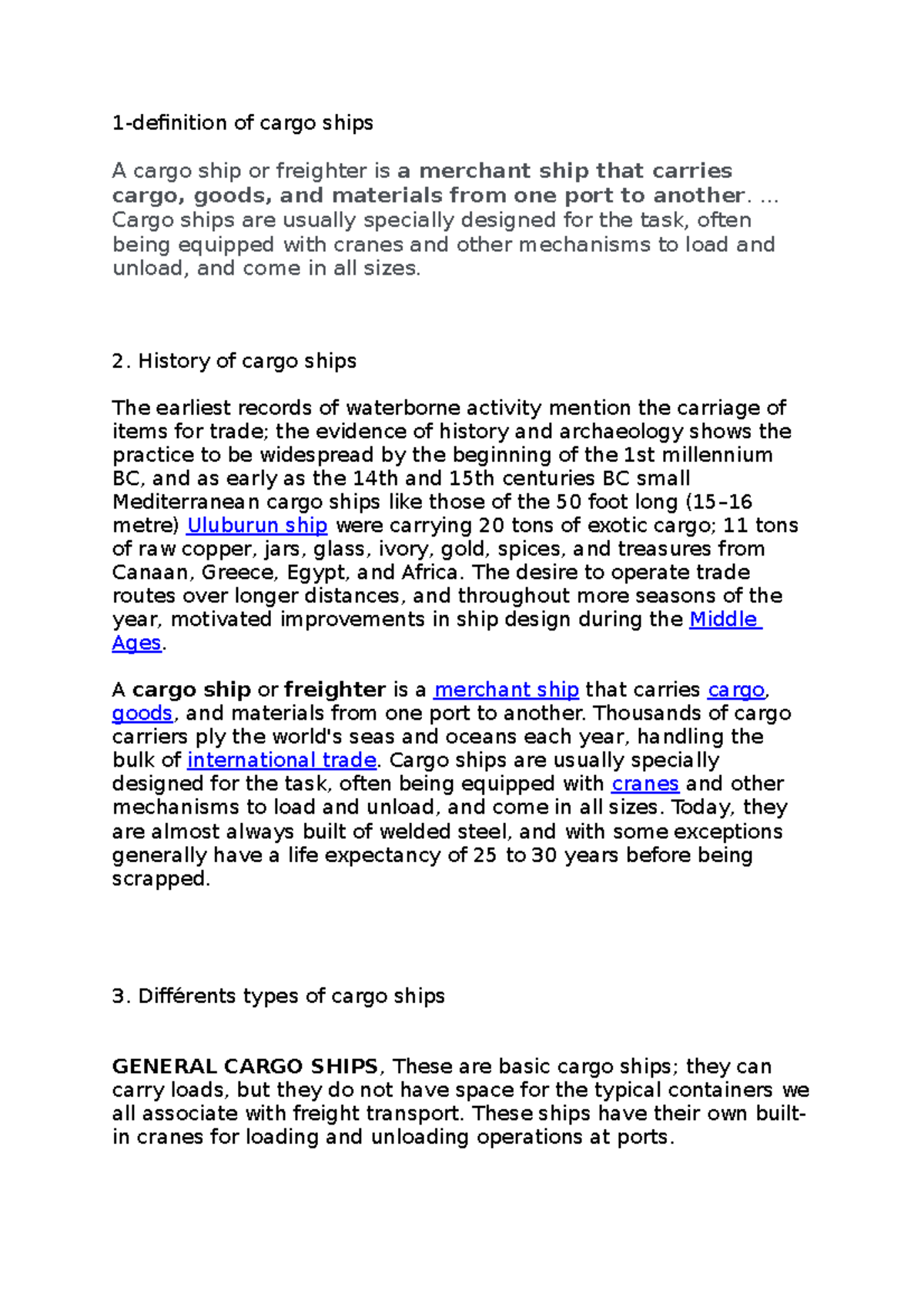 Background Research - 1-definition of cargo ships A cargo ship or ...