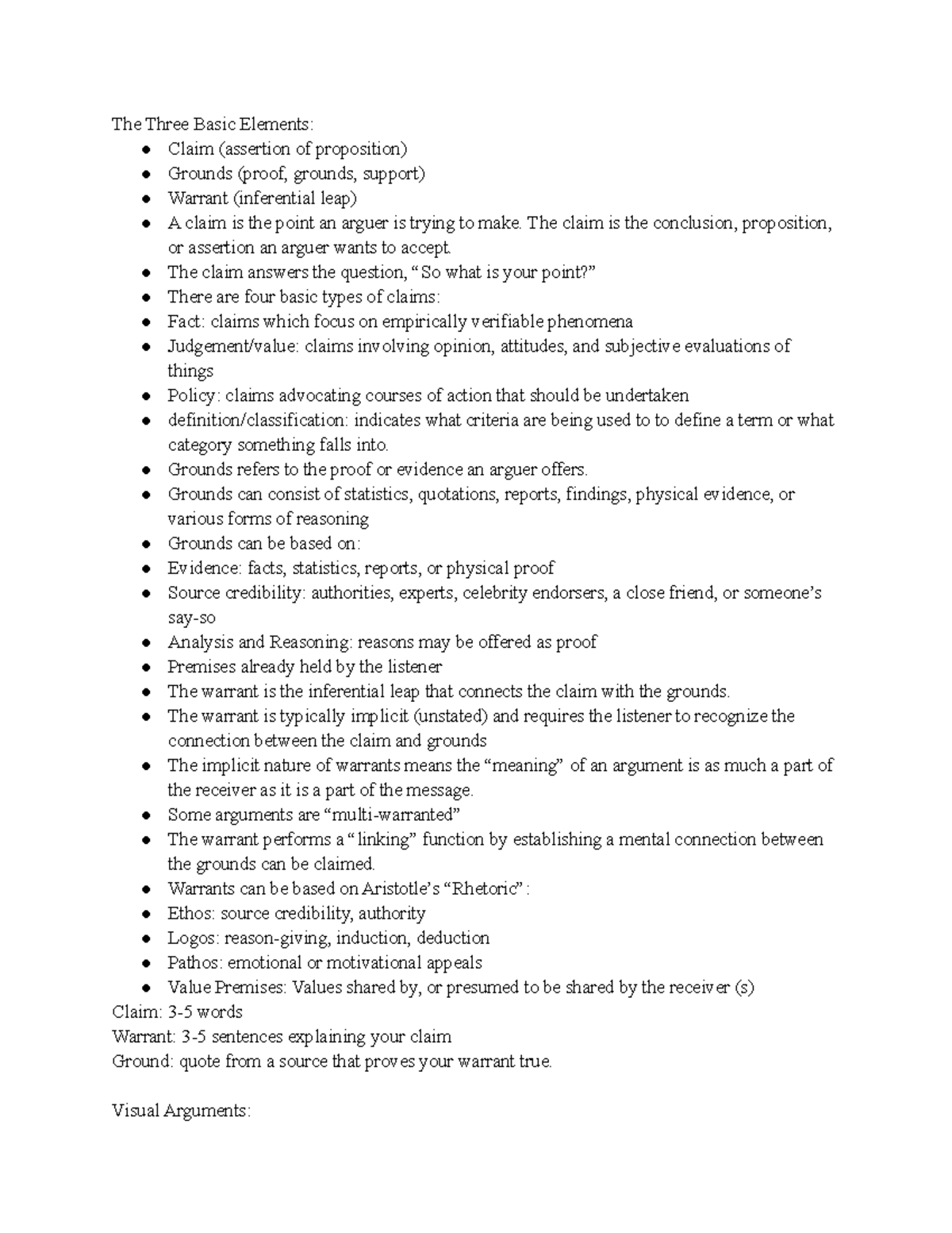 Essentails of Argumentations Notes - The Three Basic Elements: Claim ...