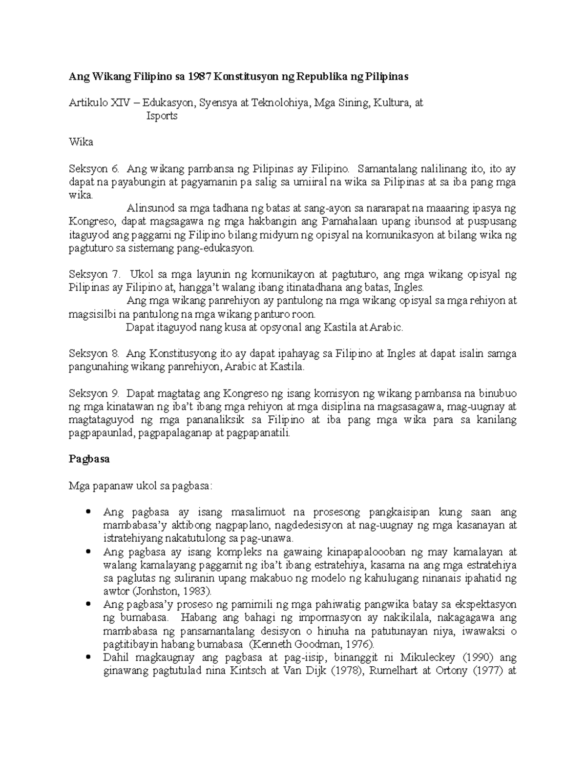 Ang Wikang Filipino sa 1987 Konstitusyon ng Republika ng Pilipinas ...