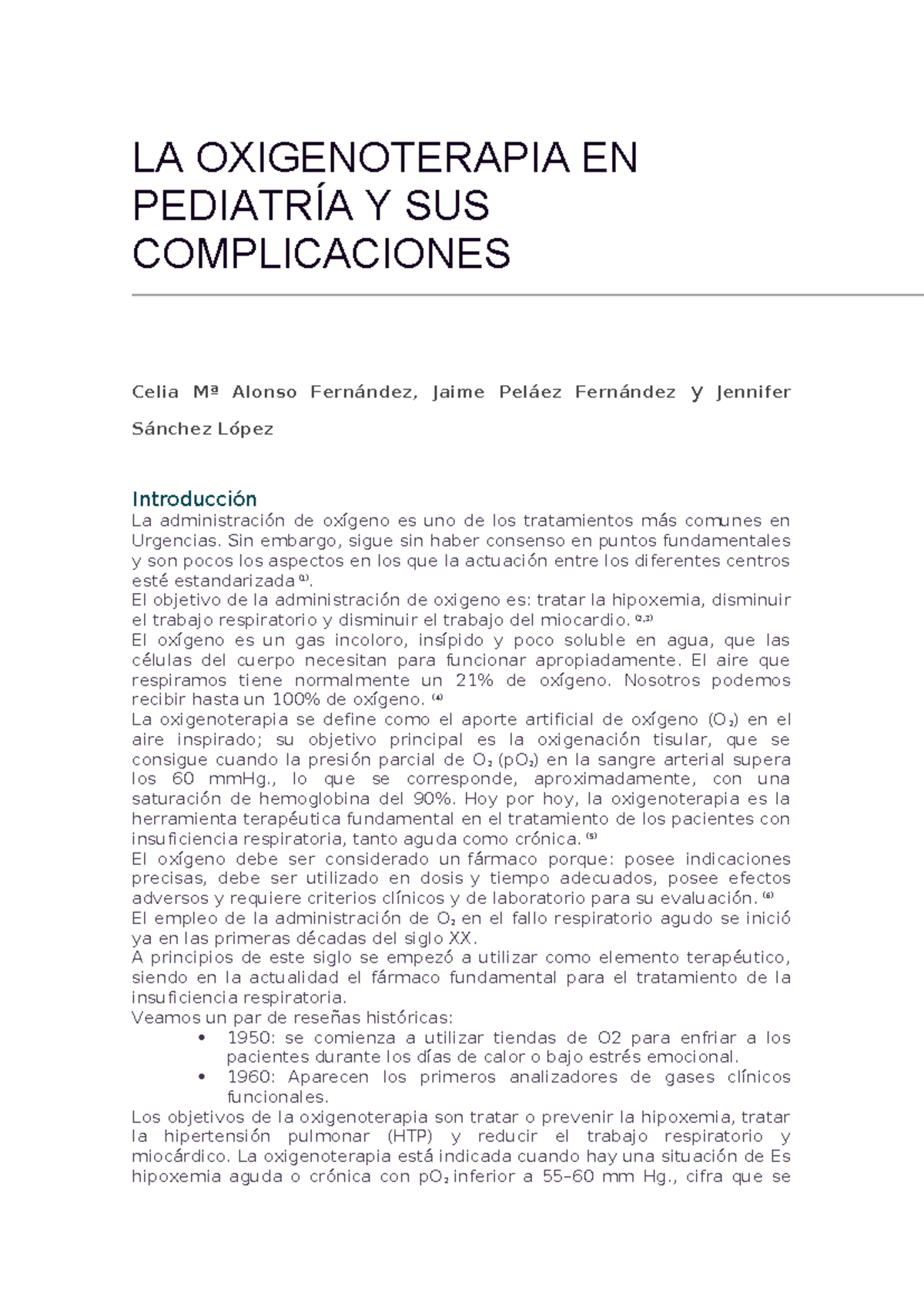 LA Oxigenoterapia EN Pediatría Y SUS Complicacione 1 - LA ...