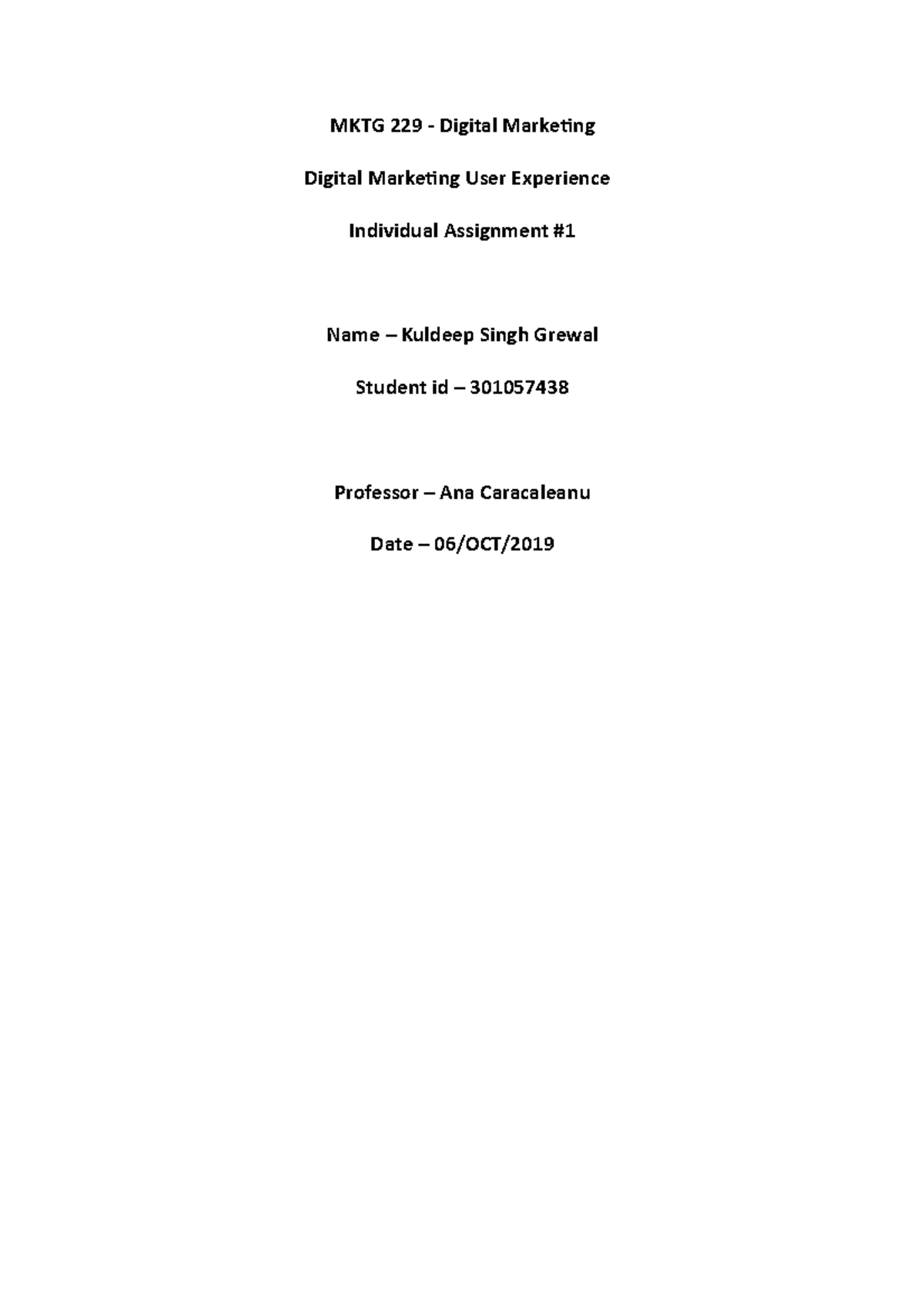 Marketing Assignment-1 - MKTG 229 - Digital Marketing Digital Marketing ...