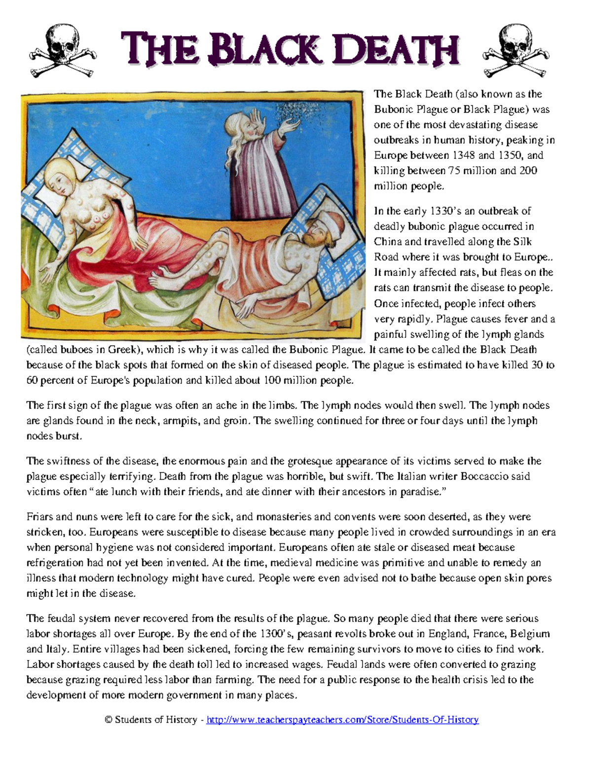 06 - Black Plague Reading Worksheet - TThhee BBllaacckk DDeeaatthh The ...
