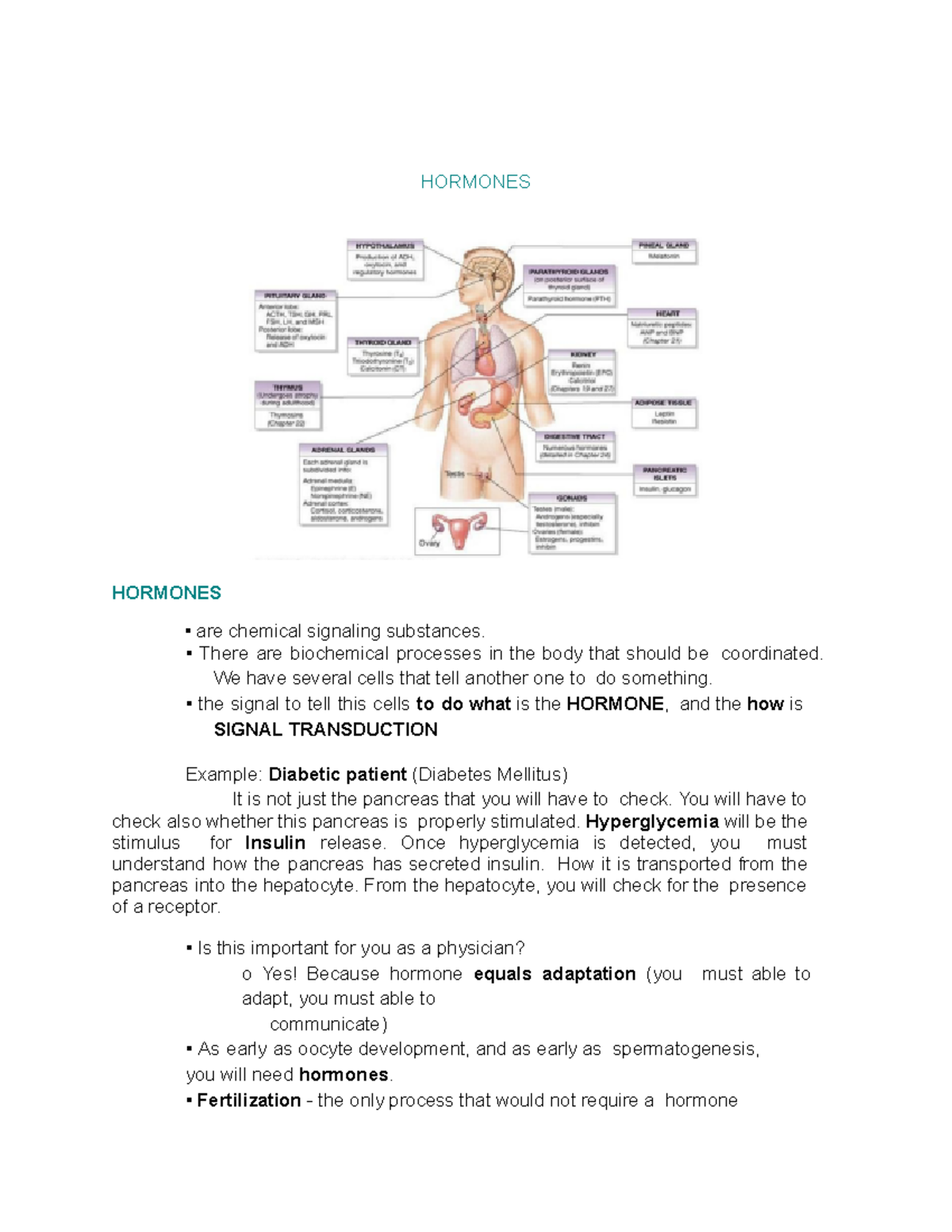 Hormones - notes - HORMONES HORMONES are chemical signaling substances ...