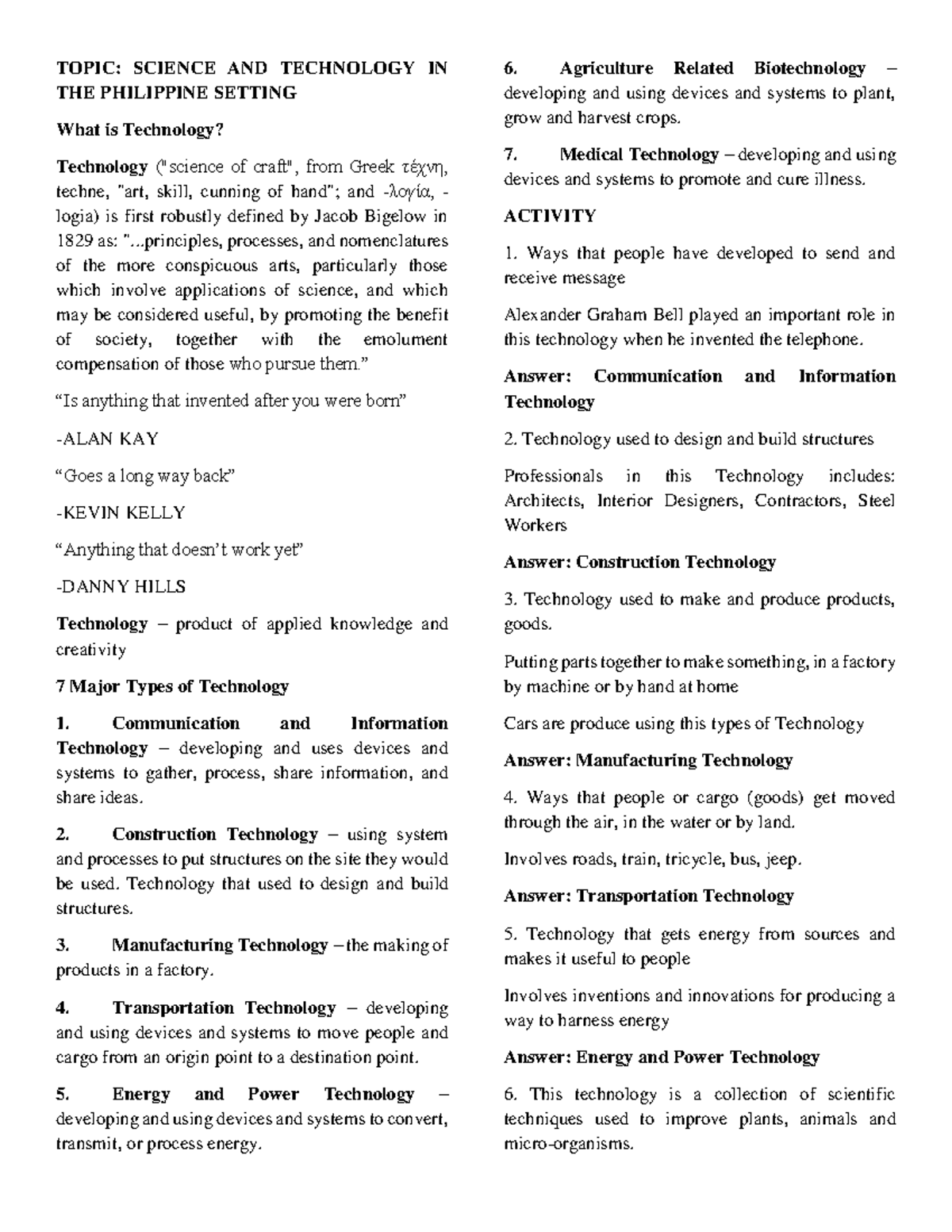 ST in the Philippine Setting - TOPIC: SCIENCE AND TECHNOLOGY IN THE ...