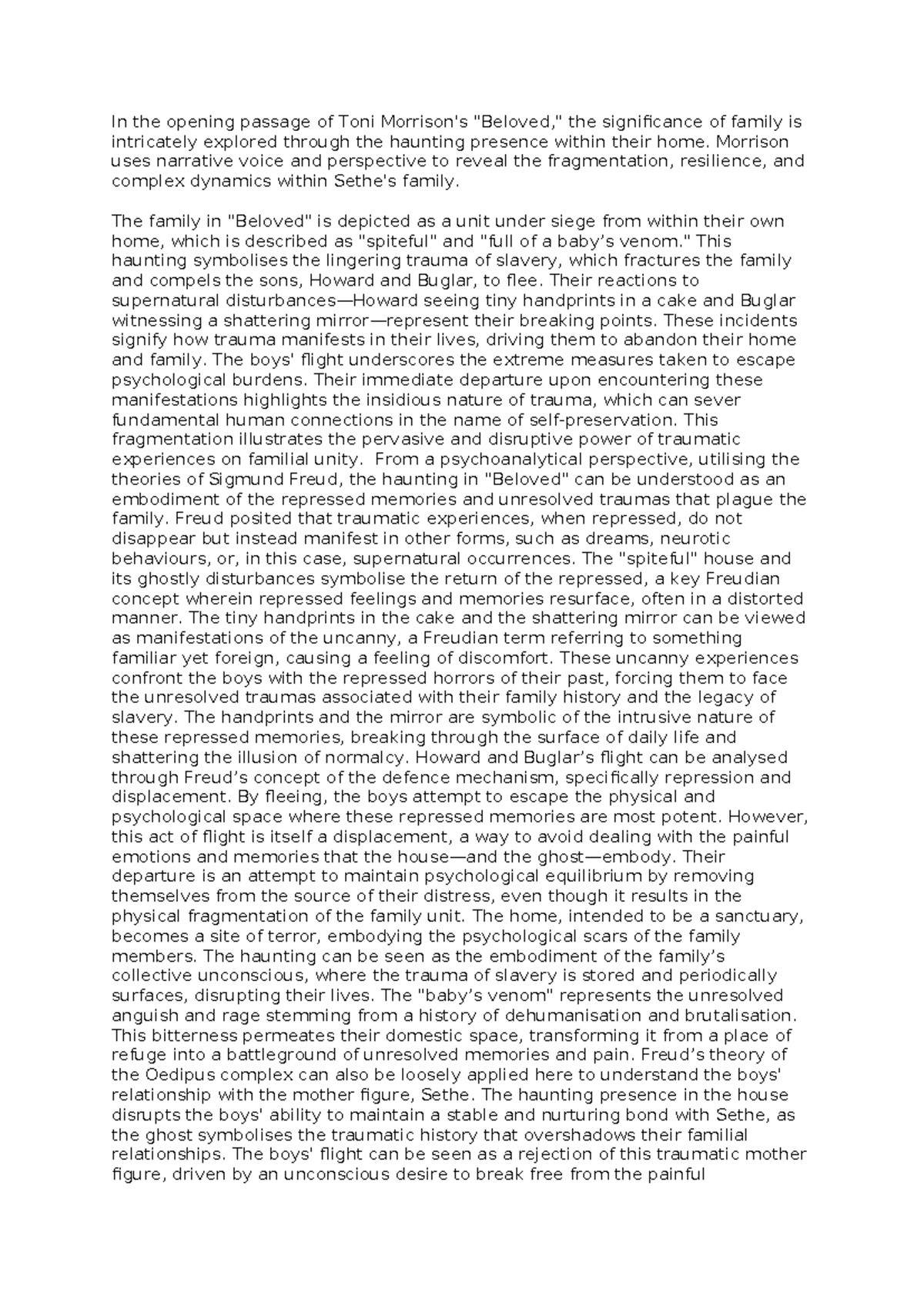 Beloved - In the opening passage of Toni Morrison's "Beloved," the ...