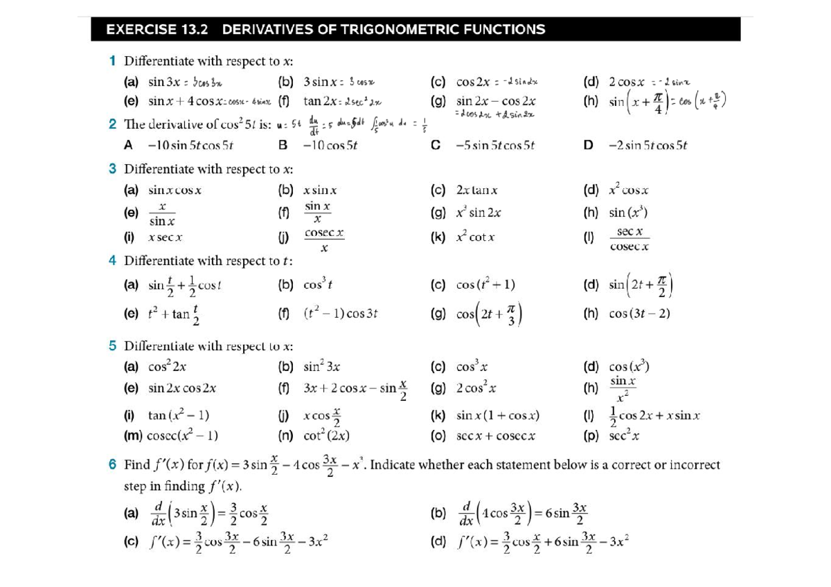 Differentiation of trig function - Studocu