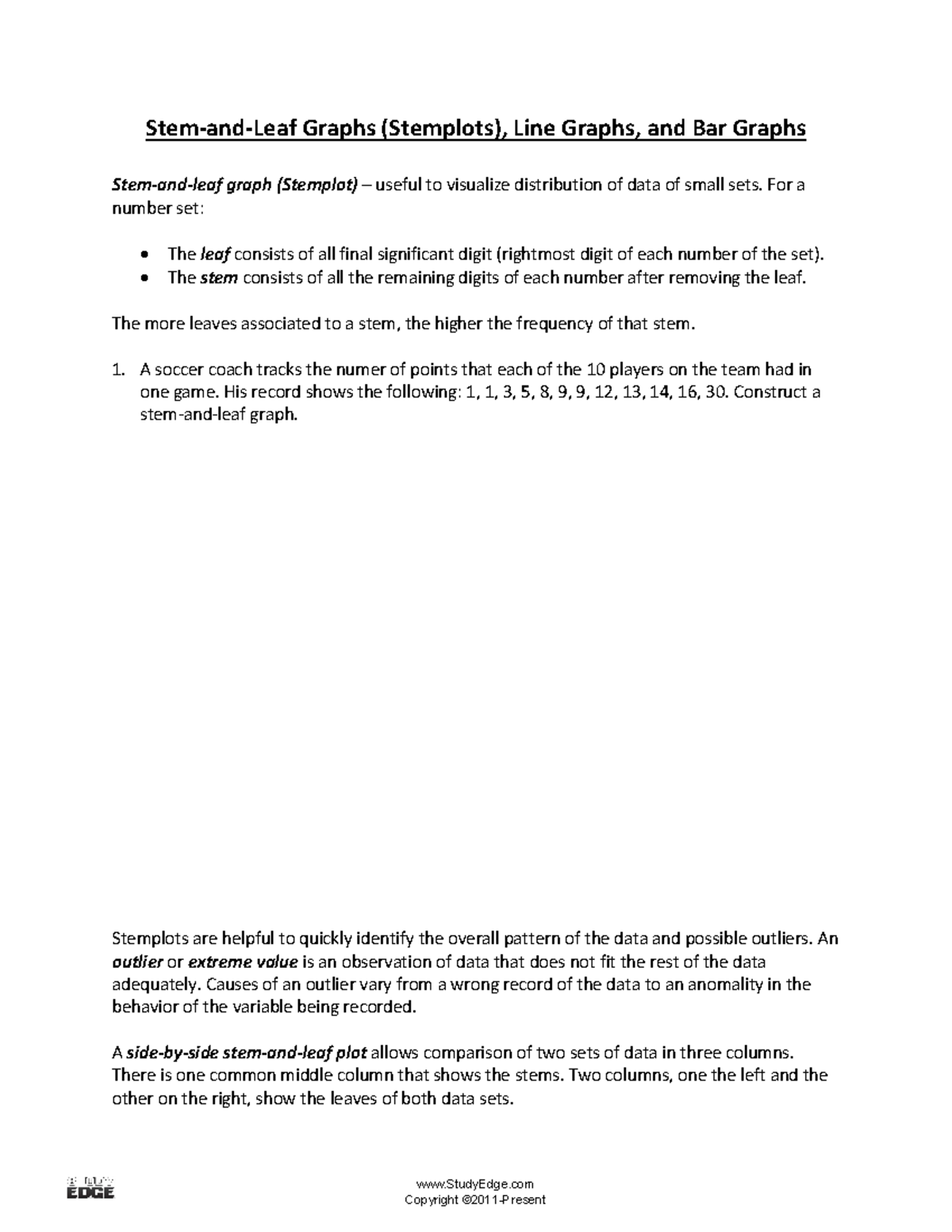 12. Desctiptive Statistics v2 - Stem-and-Leaf Graphs (Stemplots), Line ...