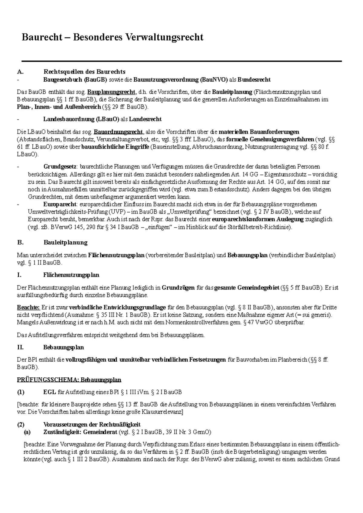 Baurecht - Rechtsquellen des Baurechts Baugesetzbuch (BauGB) sowie die ...