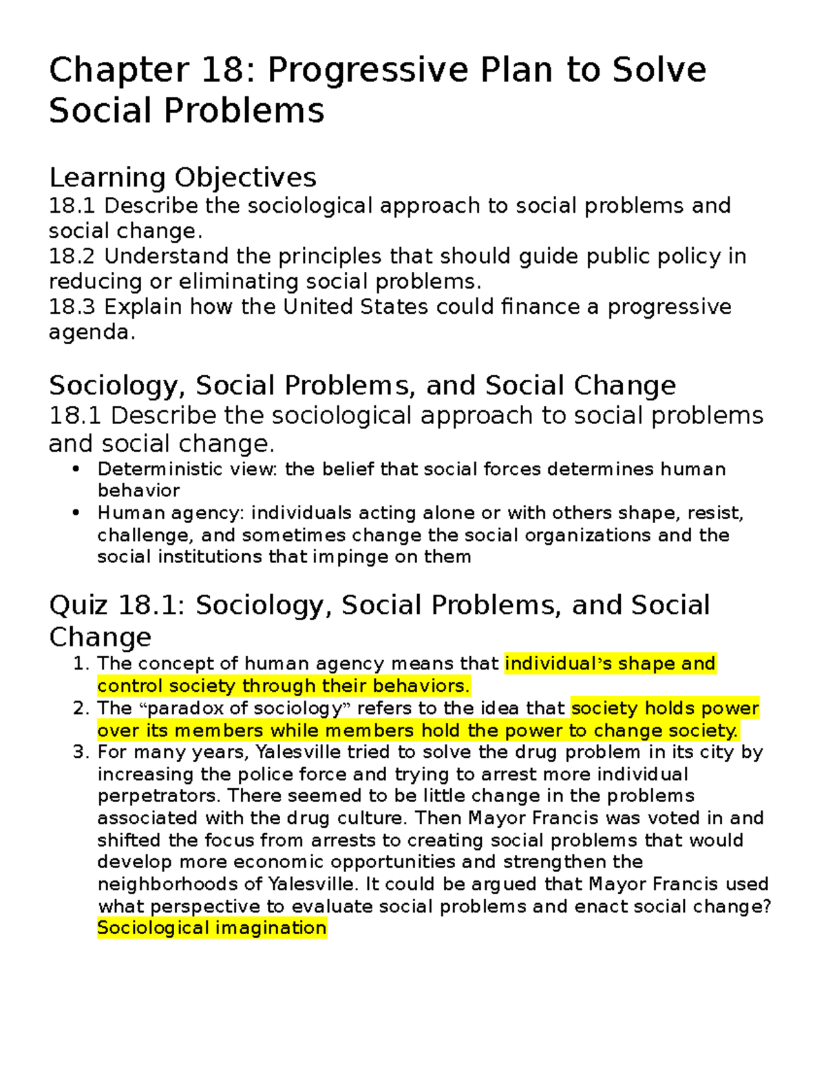 Chapter 18 - Progressive Plan to Solve Social Problems Notes - Chapter ...
