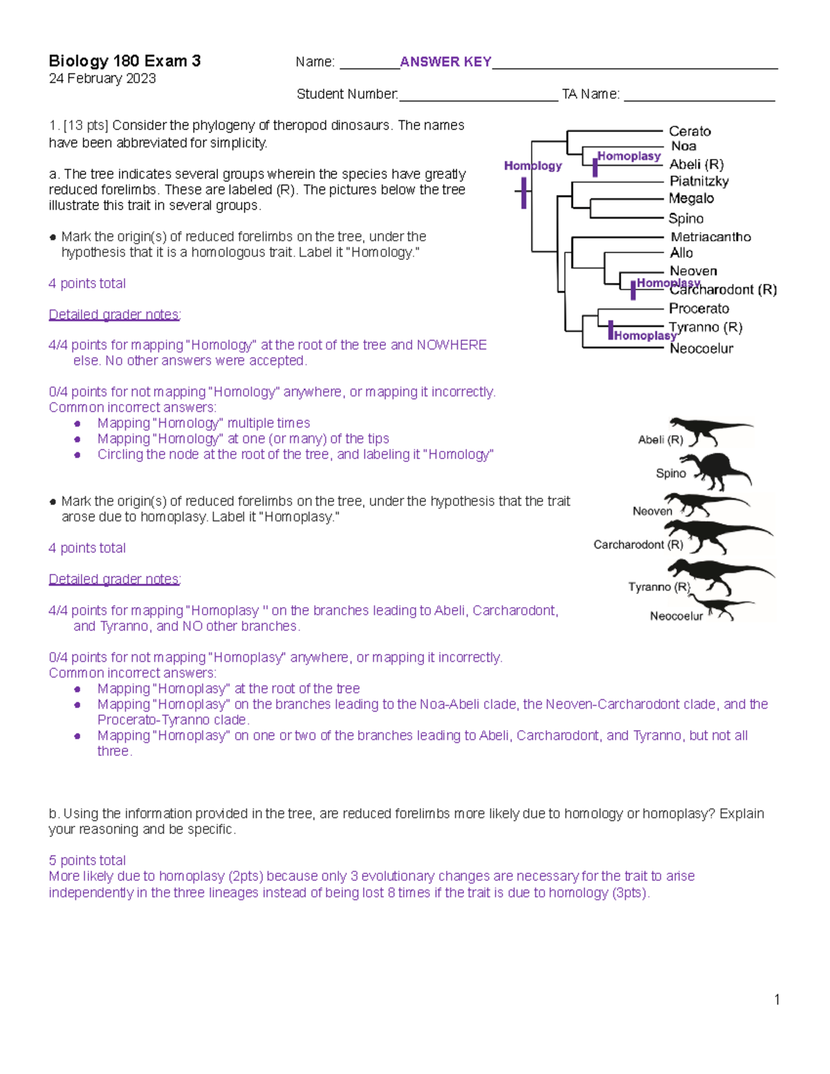 Biol 180 WIN 2023 Exam 3 KEY - Biology 180 Exam 3 Name: ANSWER KEY