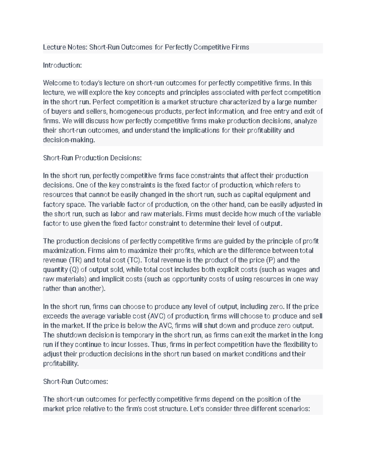 ECON1010 important lecture notes 21 - Lecture Notes: Short-Run Outcomes ...