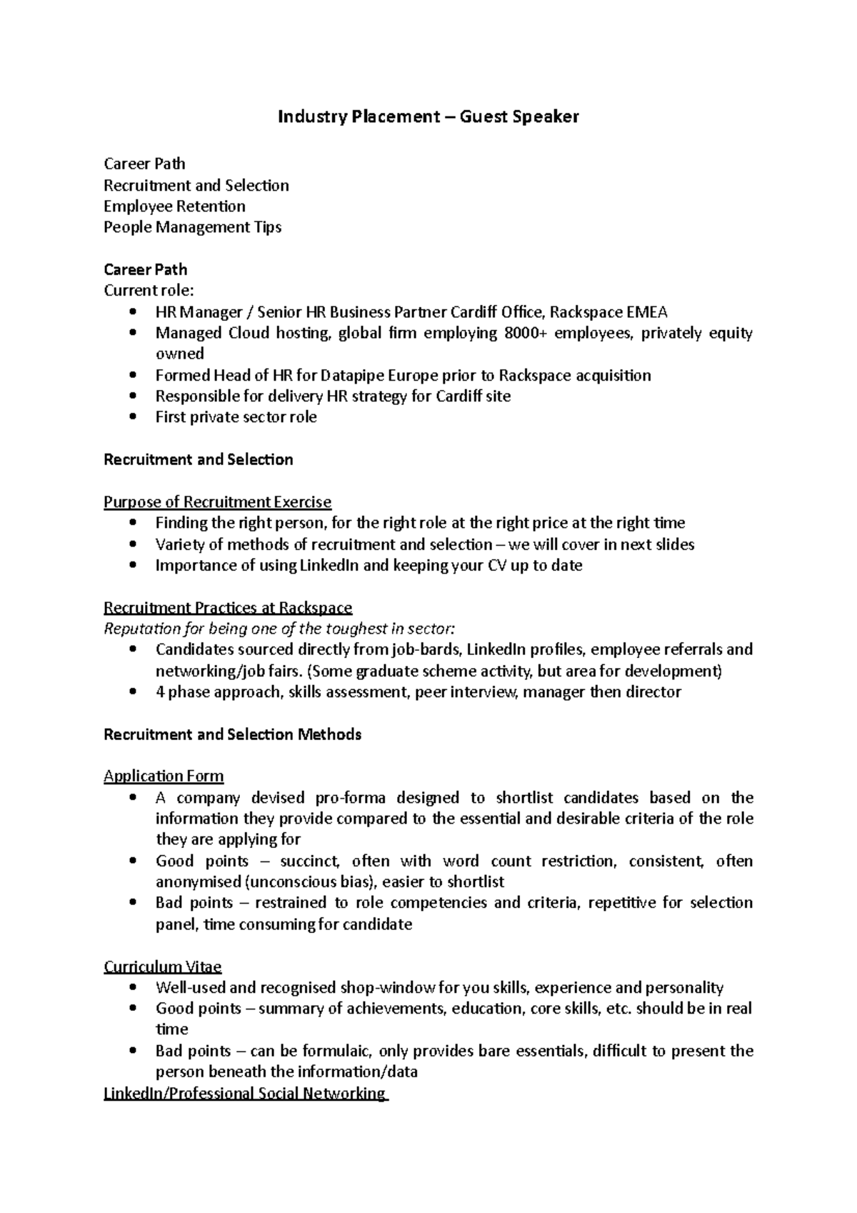 Guest Speaker - Industry Placement – Guest Speaker Career Path ...