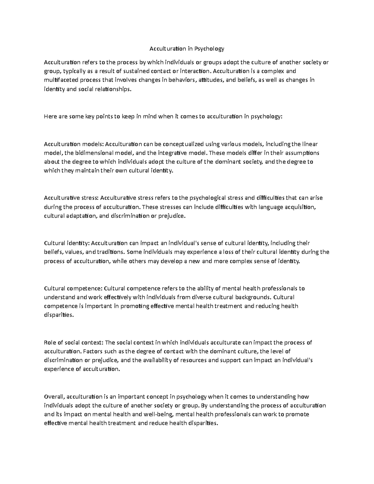 Acculturation in Psychology - Acculturation in Psychology Acculturation ...