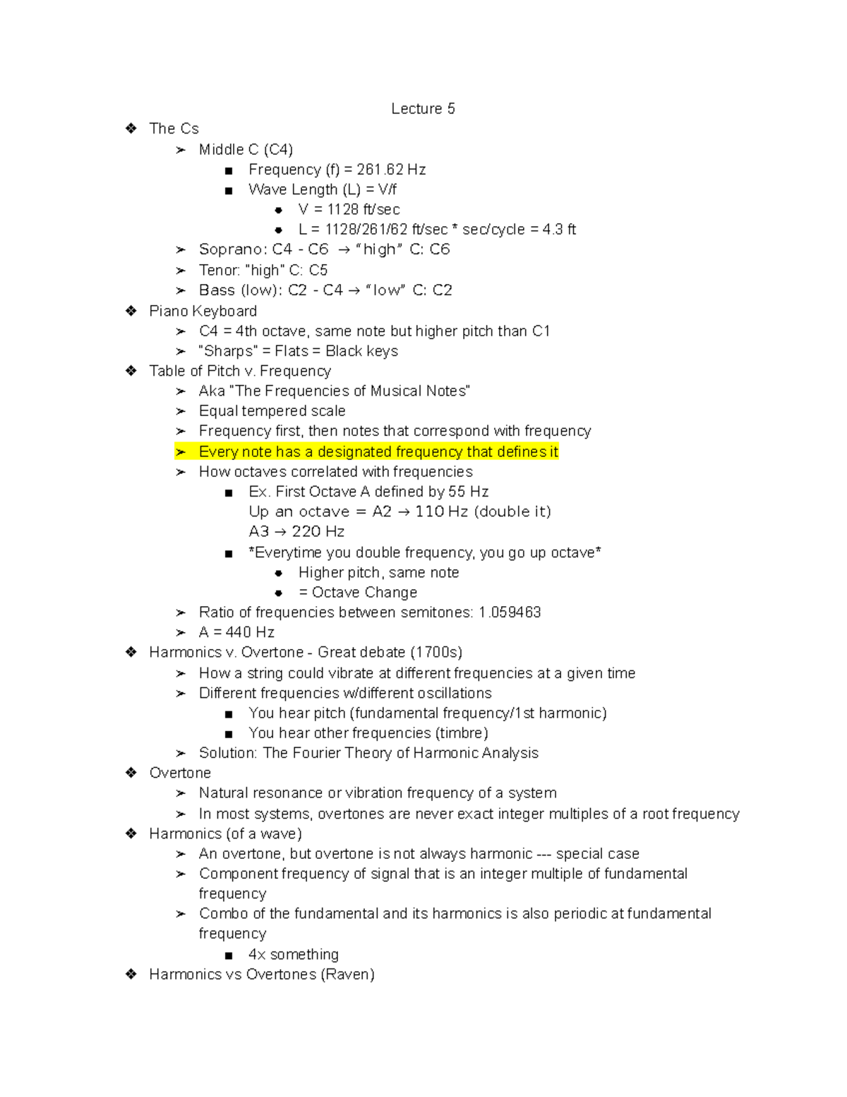 Lecture 5 - harmonics, overtones, and frequencies - Lecture 5 The Cs ...