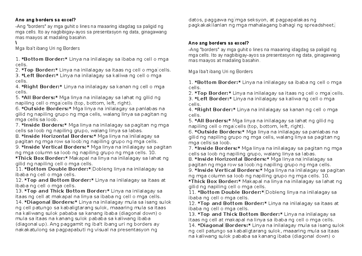 Ano ang borders sa excel - Ano ang borders sa excel? -Ang "borders" ay ...