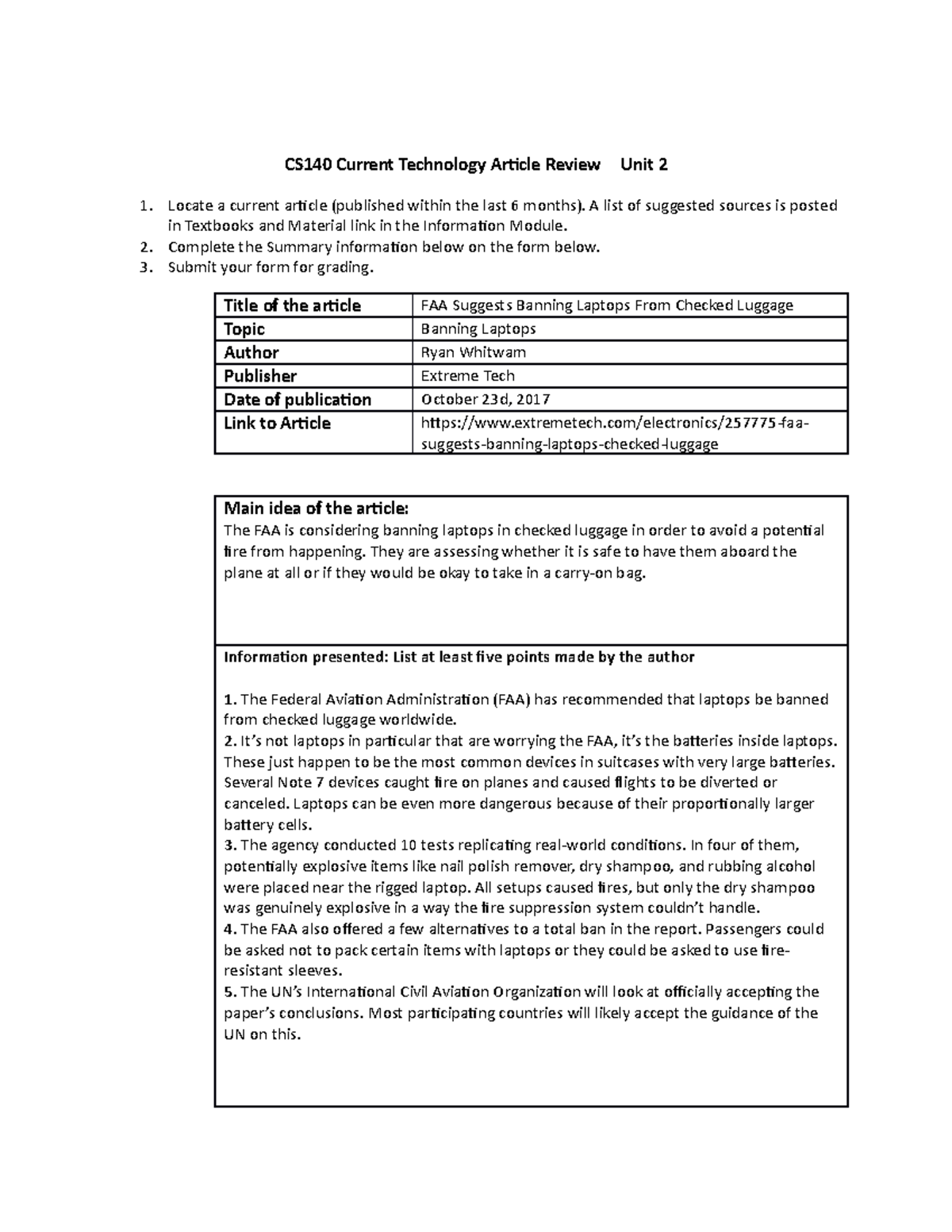 Rowe Current Article Review Unit 2 - CS140 Current Technology Article ...