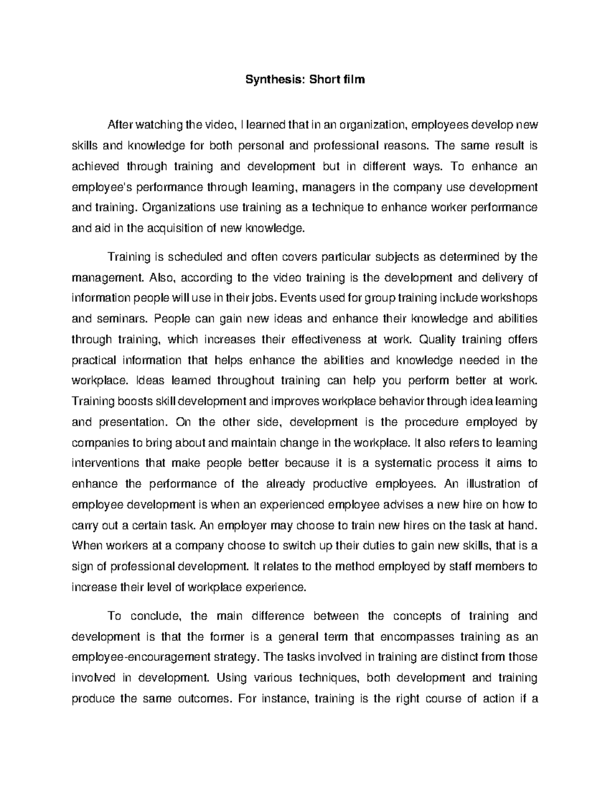 Synthesis short film - Synthesis: Short film After watching the video ...