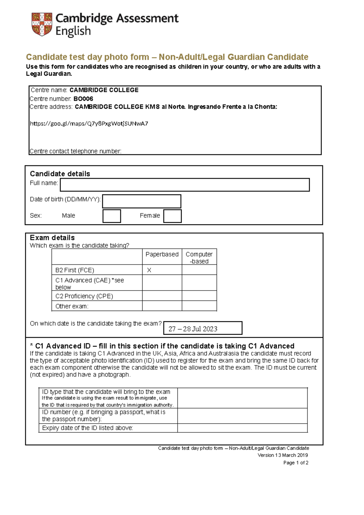 TDP form Non Adult Candidate Global v13 - Candidate test day photo form ...
